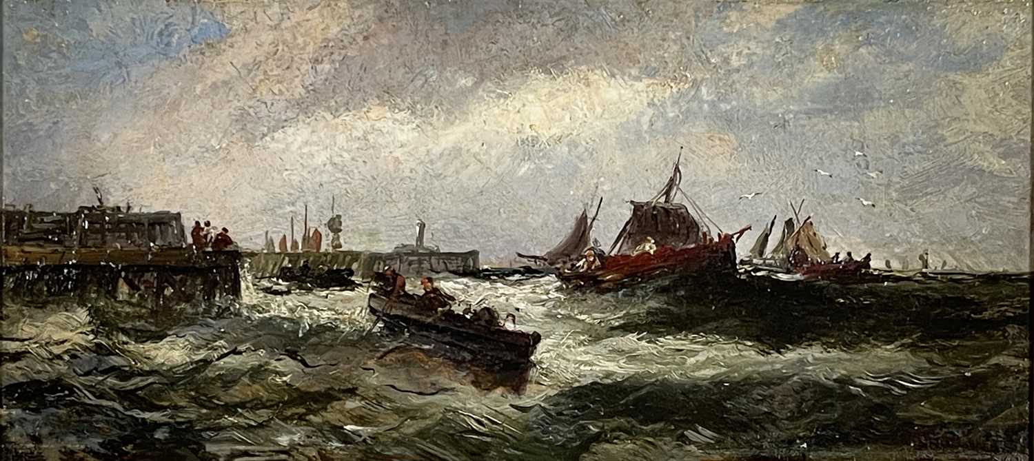 Edwin Hayes (British, 1819/20-1904), fishing boats in a storm off a ...