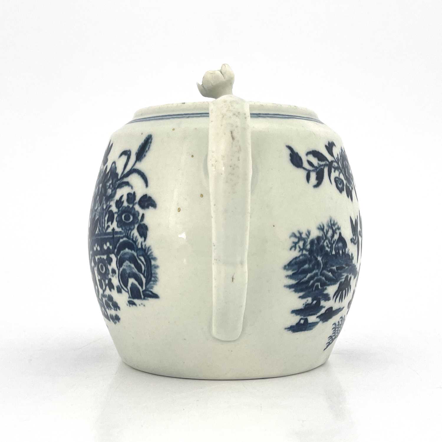 A Worcester blue and white teapot, crescent mark, circa 1770, transfer ...