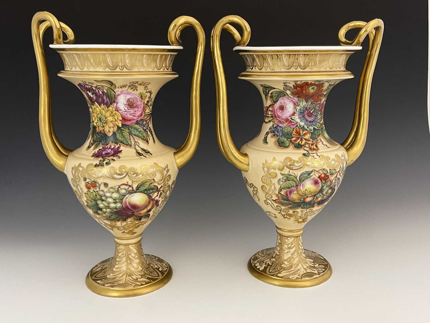 A pair of Copeland & Garrett porcelain pedestal vases, circa 1835 ...