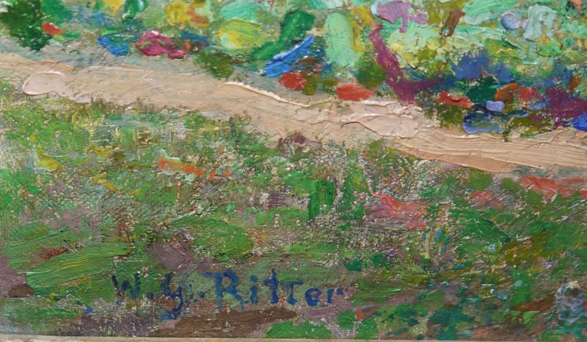 Wilhelm Georg Ritter, "Landstrasse mit Ebereschen", pointilistisches ...