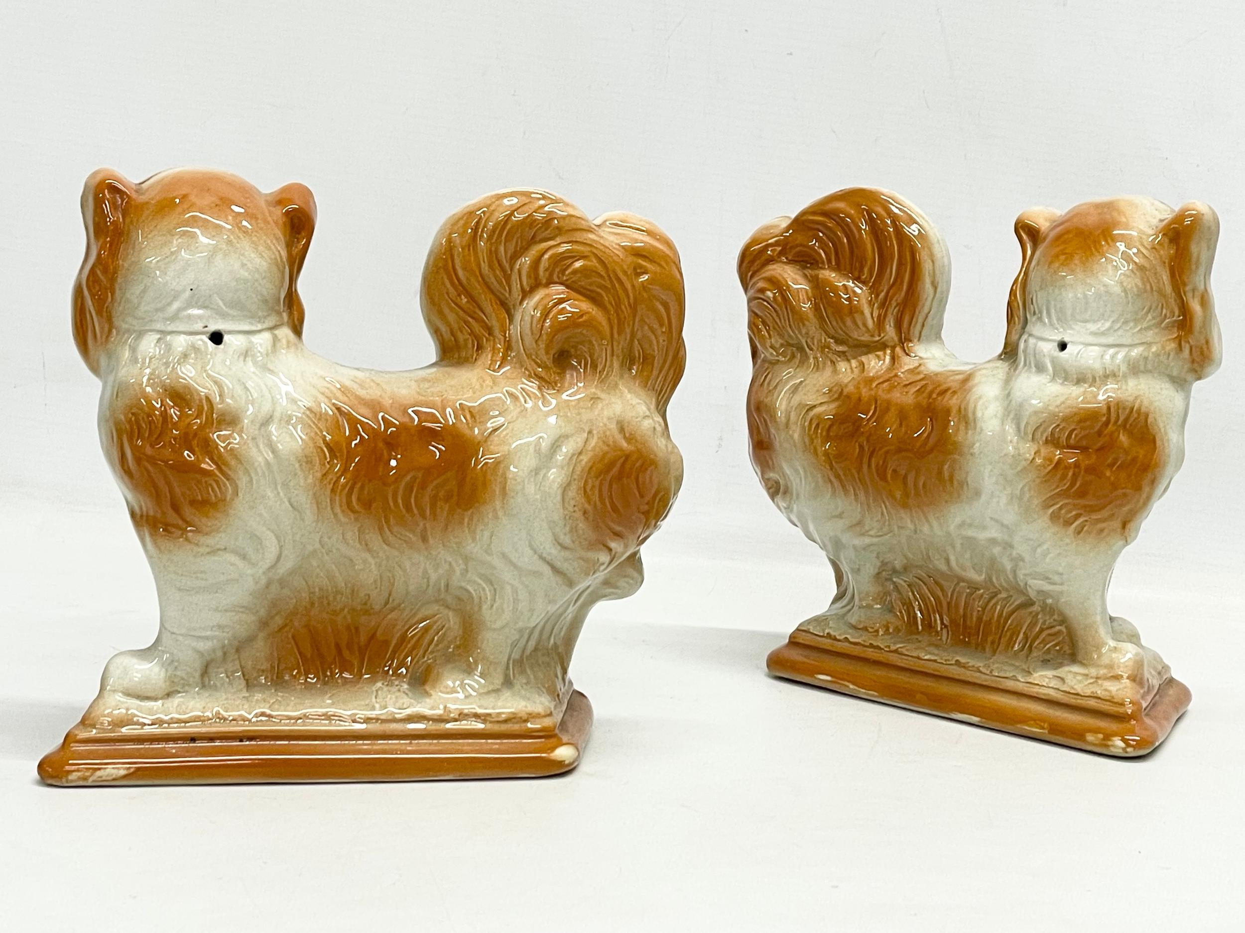 A pair of early 20th century Staffordshire pottery dogs. 21x19cm