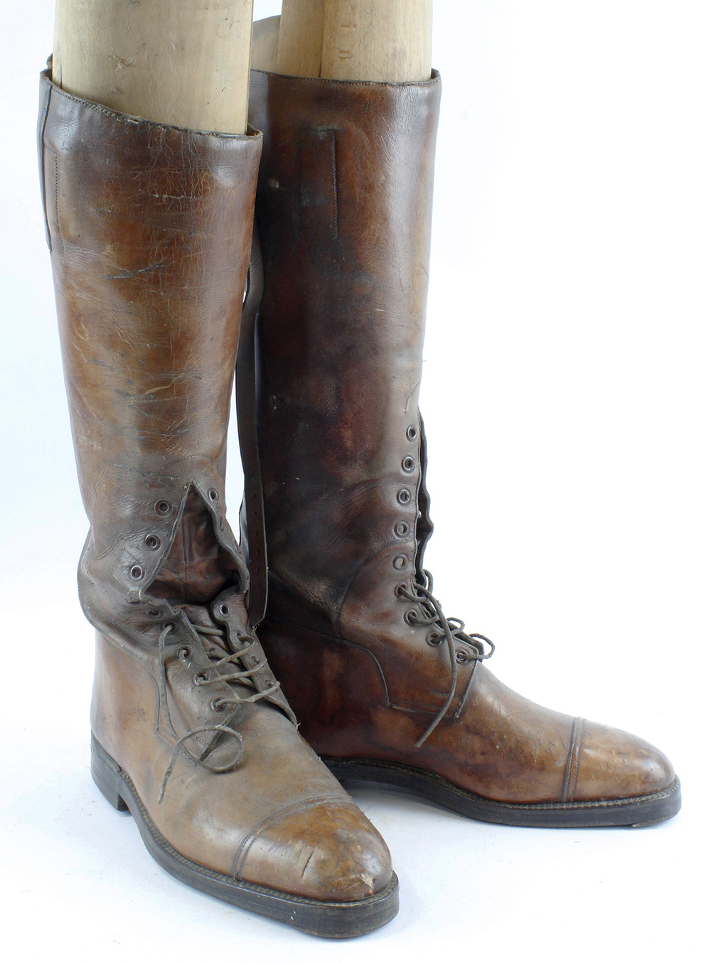 WW1 officers brown leather lace up boots complete with wooden trees ...