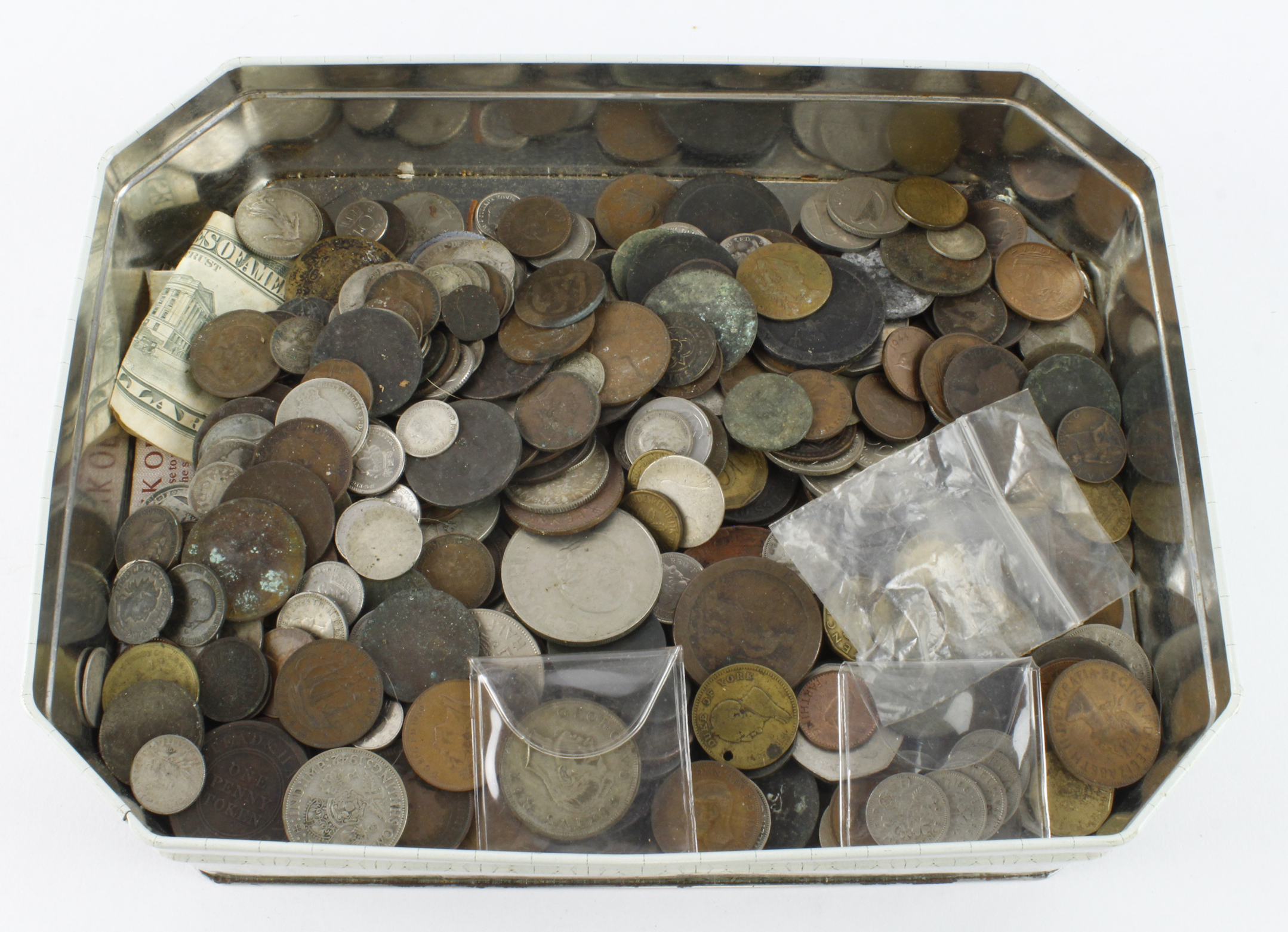 GB & World Coins, ancient to modern accumulation in a tin including silver.