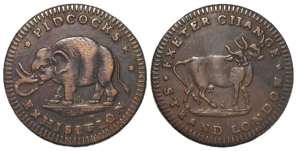 Token, 18thC: London, Pidcock's Exhibition Farthing, elephant / two ...