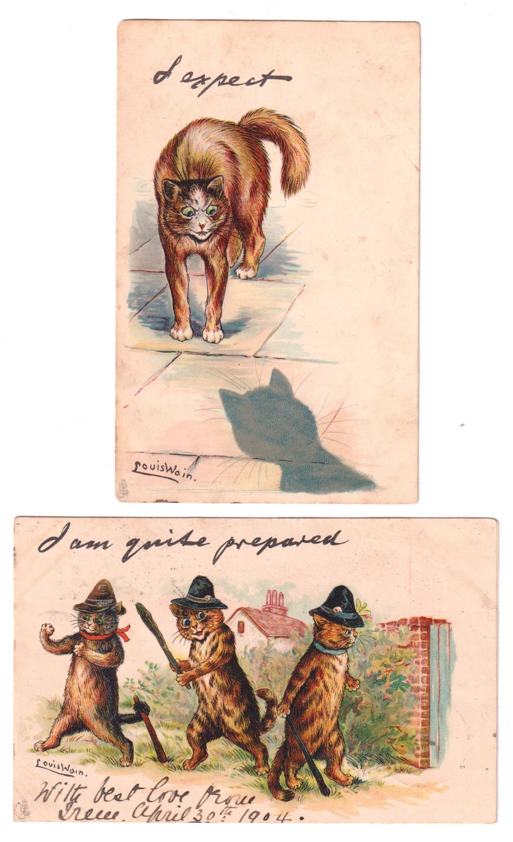 Postcards, Louis Wain, a selection of 5 Tuck published cards of ...