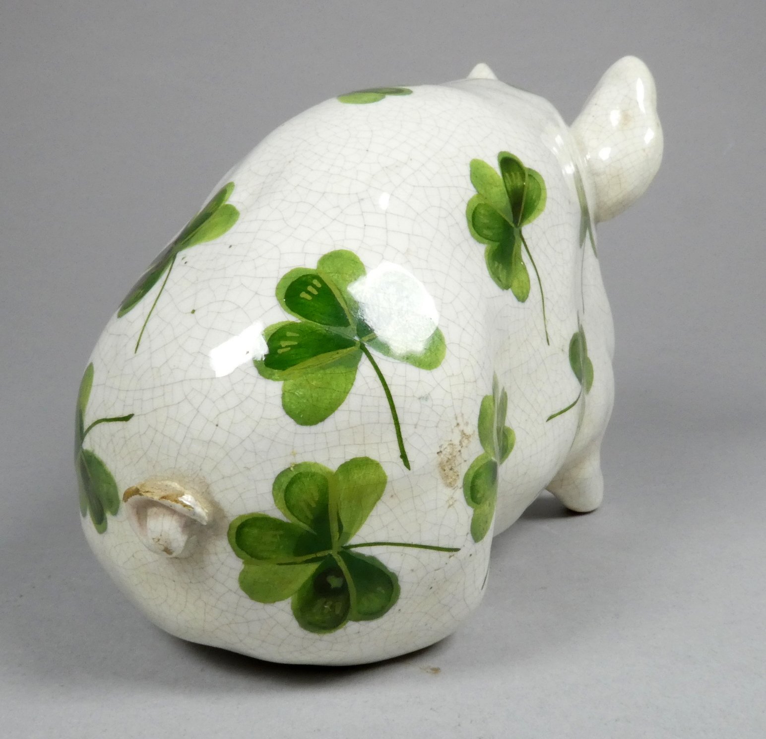 A Wemyss ware pottery pig - with clover leaf decoration, impressed ...