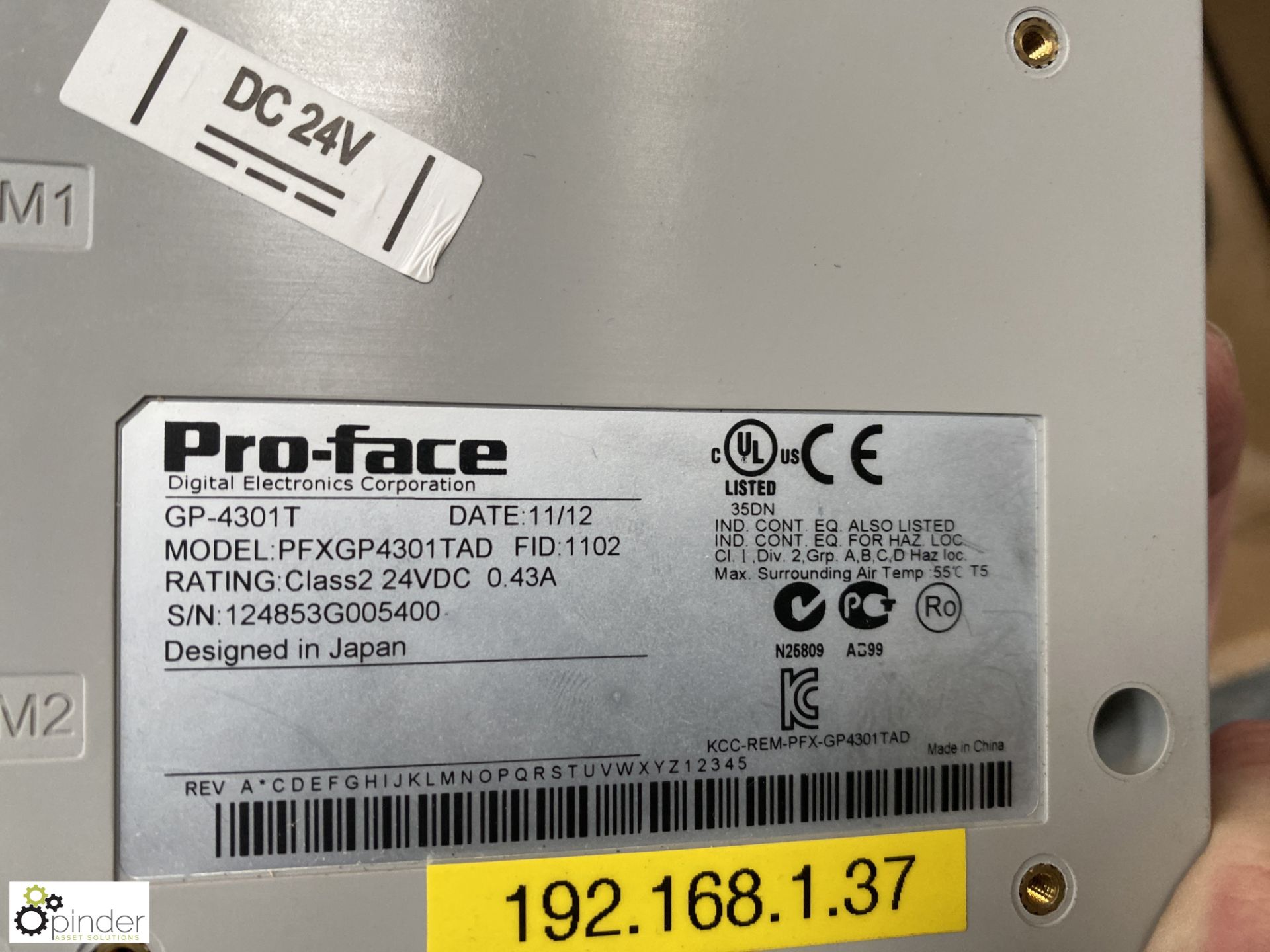 Schneider Pro-Face GP-4301T Display Unit (Location Carlisle Site 1)