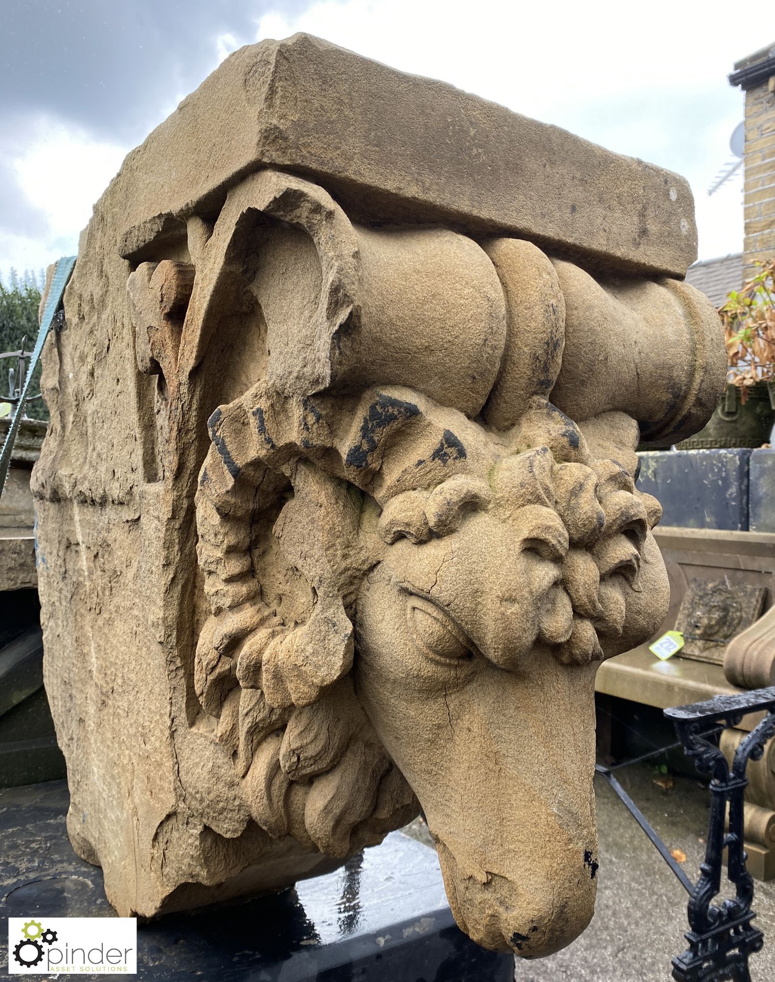 A Yorkshire stone carved Rams Head, from a prestige building originally ...