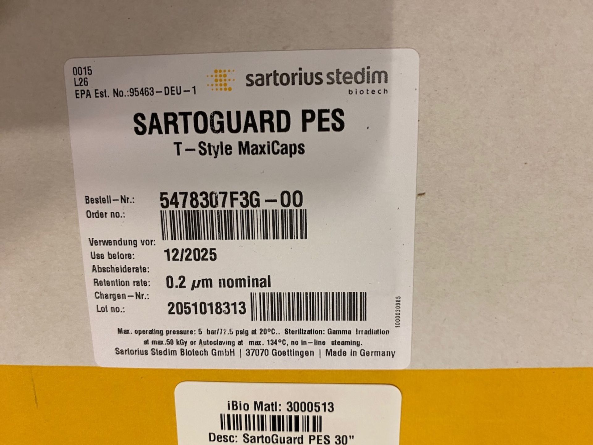 Five boxes of Sartorius Sartoguard PES T-style Maxicaps. Model number ...