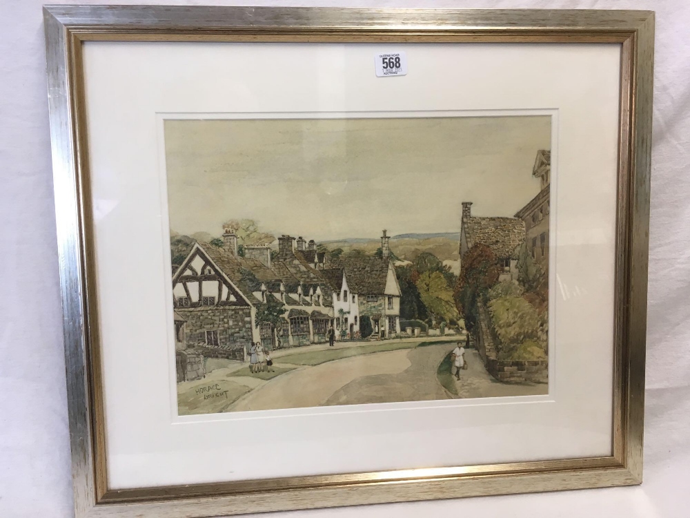 HORACE WRIGHT [1888-1960]; WATERCOLOUR OF A SUFFOLK STREET SCENE WITH ...