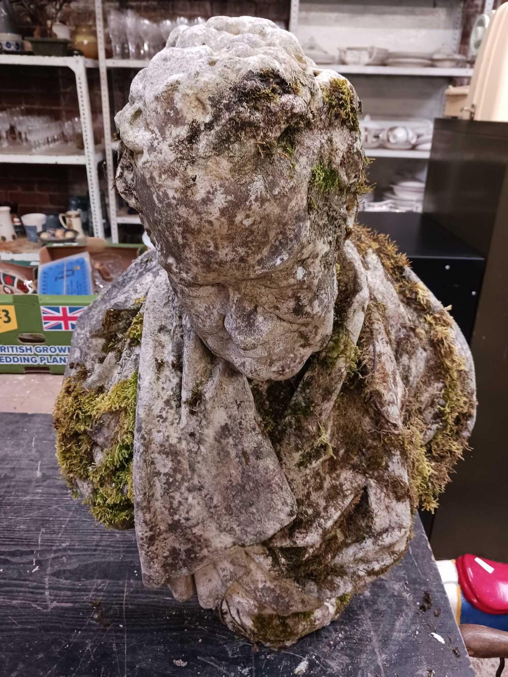 RECONSTITUTED POSSIBLY MARBLE GARDEN BUST MARKED SAMUEL JOSEPH 1833. OF ...