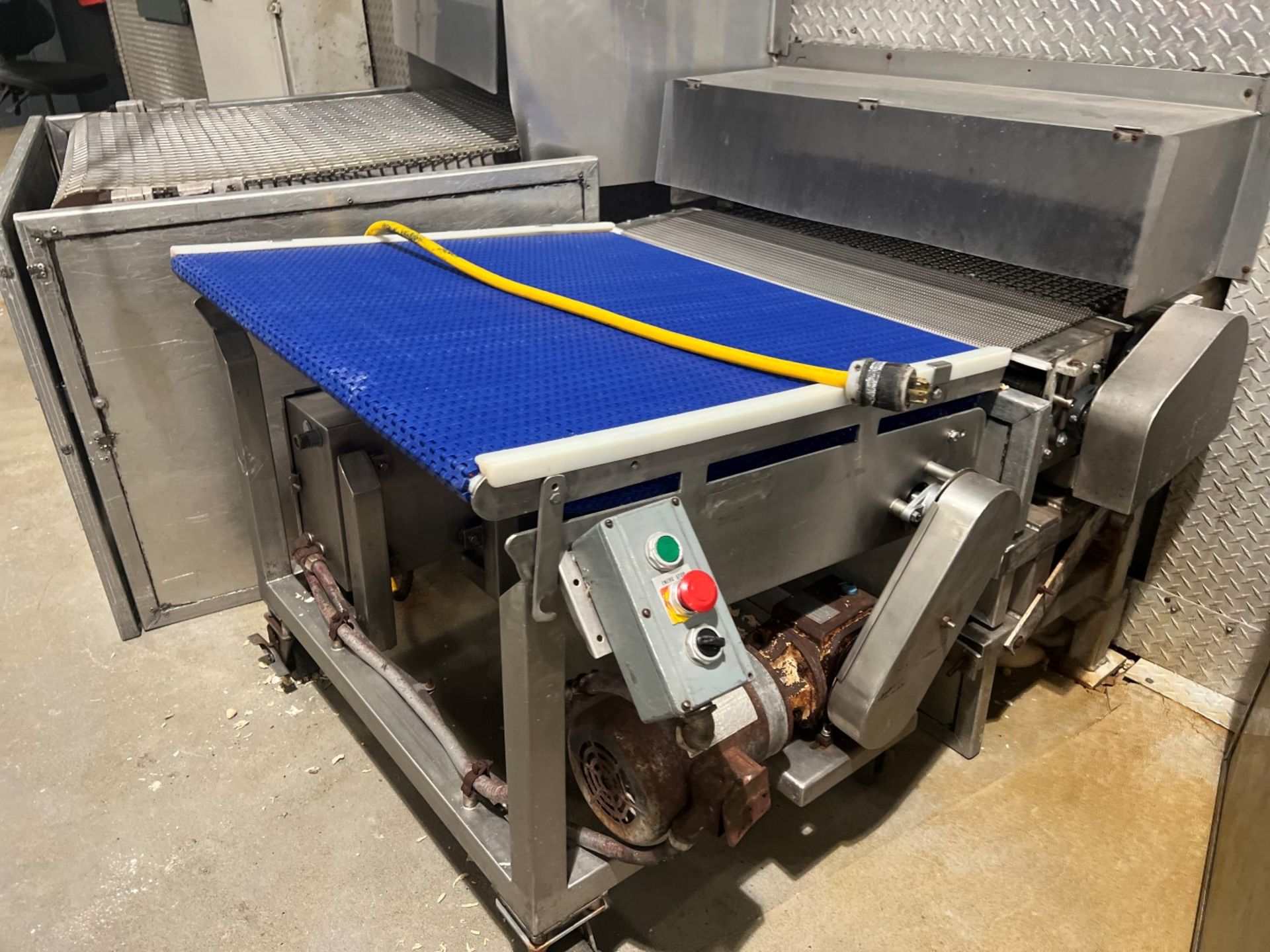 Bogner Industries, stainless transfer conveyor to freezer, with blue ...
