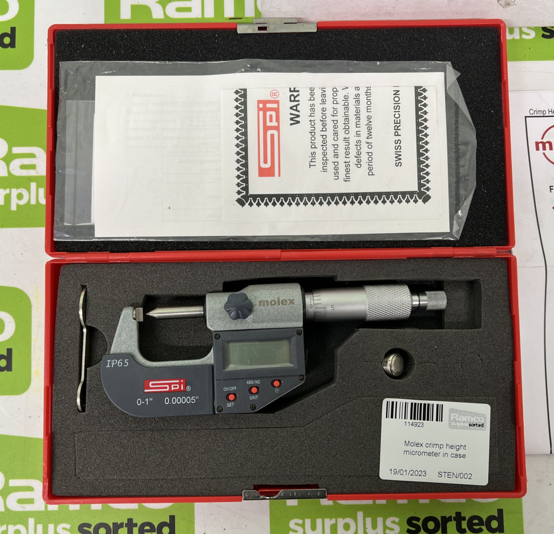 Molex crimp height micrometer in case - 0.1 inch - 0.00005 inch