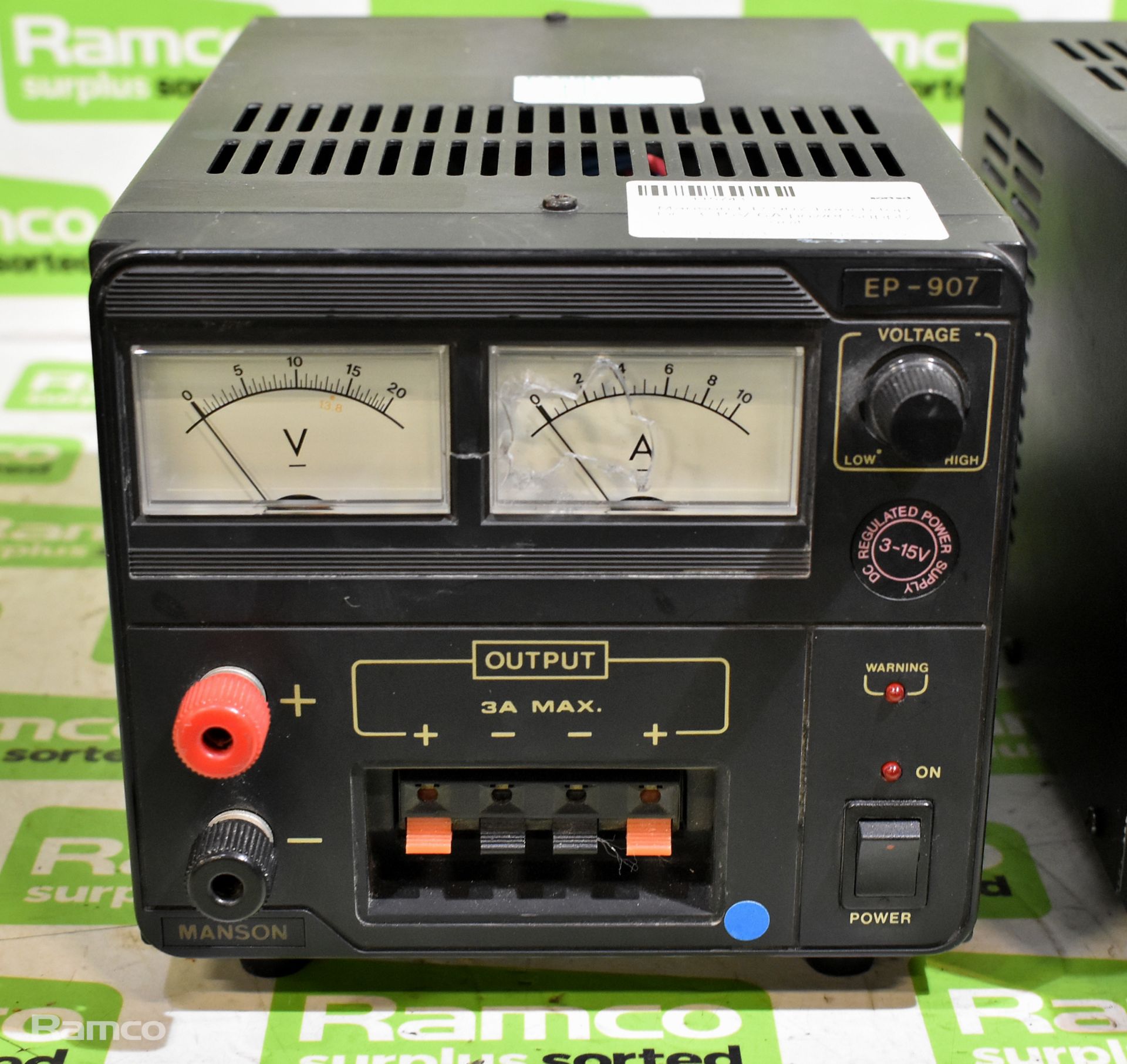 2x Manson EP-907 bench top DC 3-15V 6A power supply units
