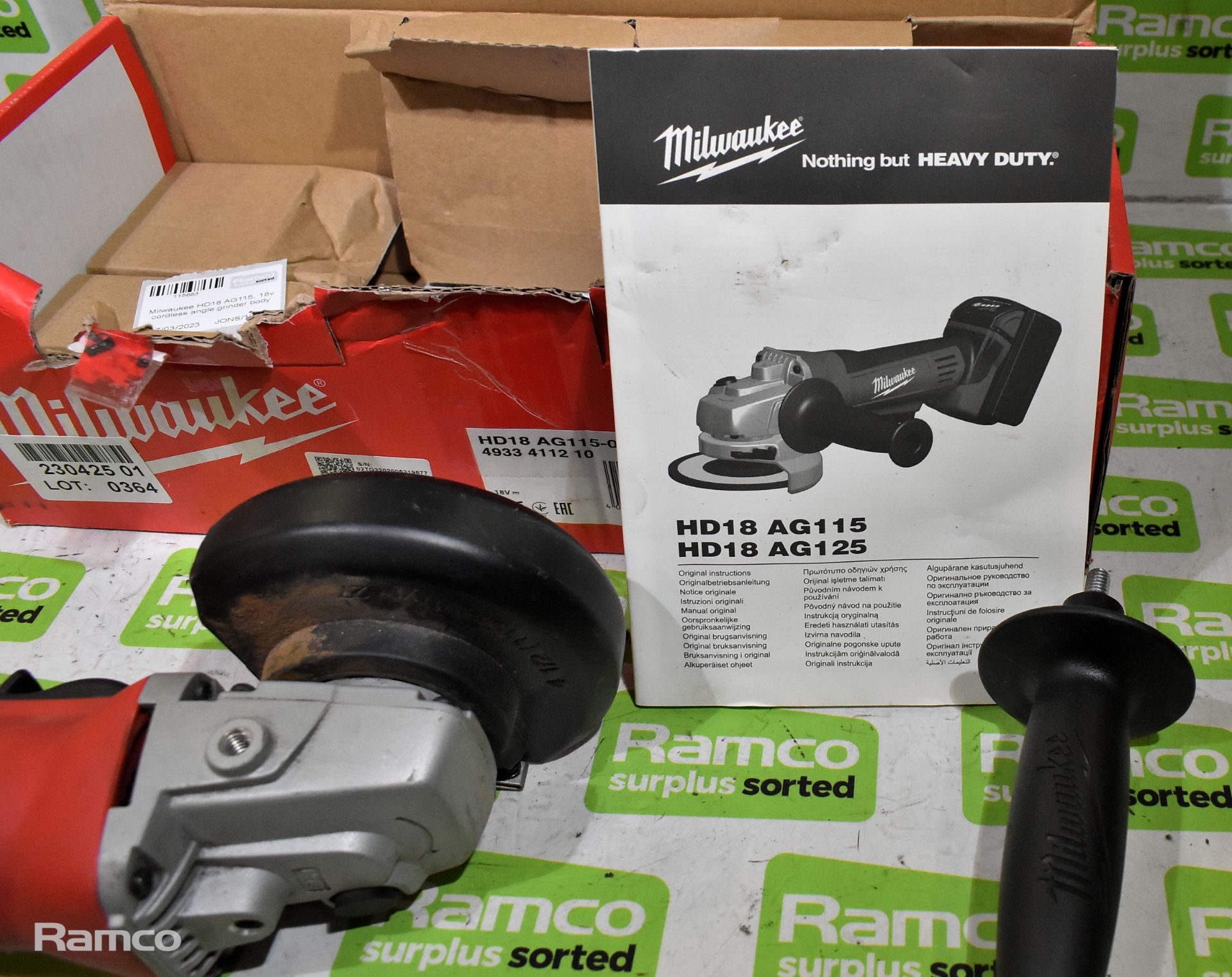Milwaukee HD18 AG115, 18v cordless angle grinder body
