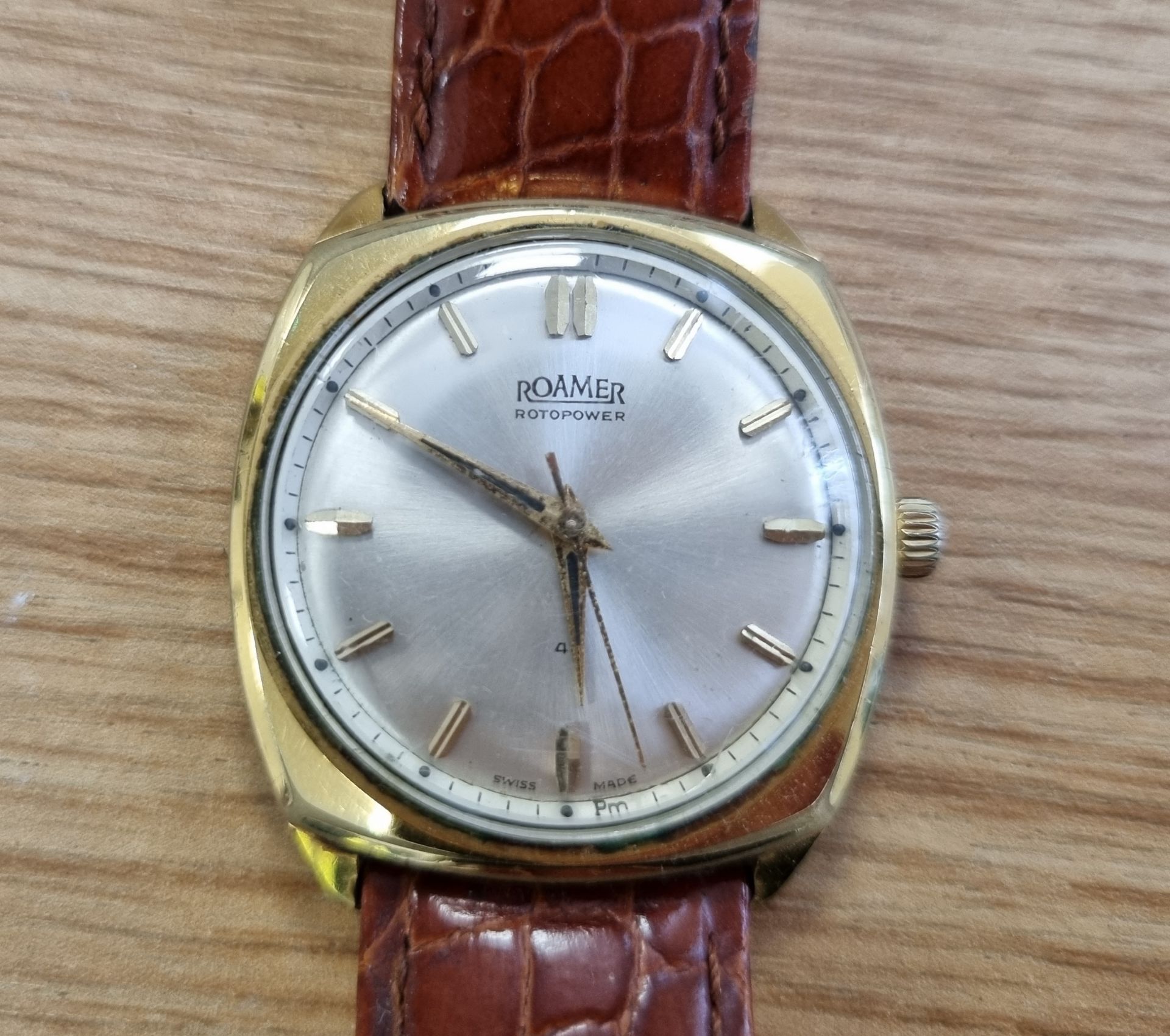 Roamer Rotopower automatic gold plated wrist watch with alligator ...