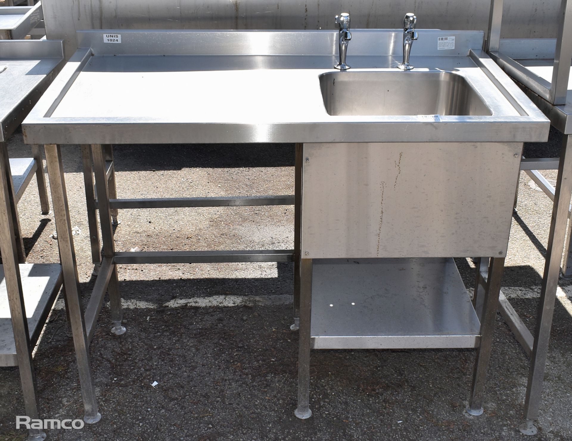 Stainless steel sink unit - deep sink with 2 taps on right side and ...