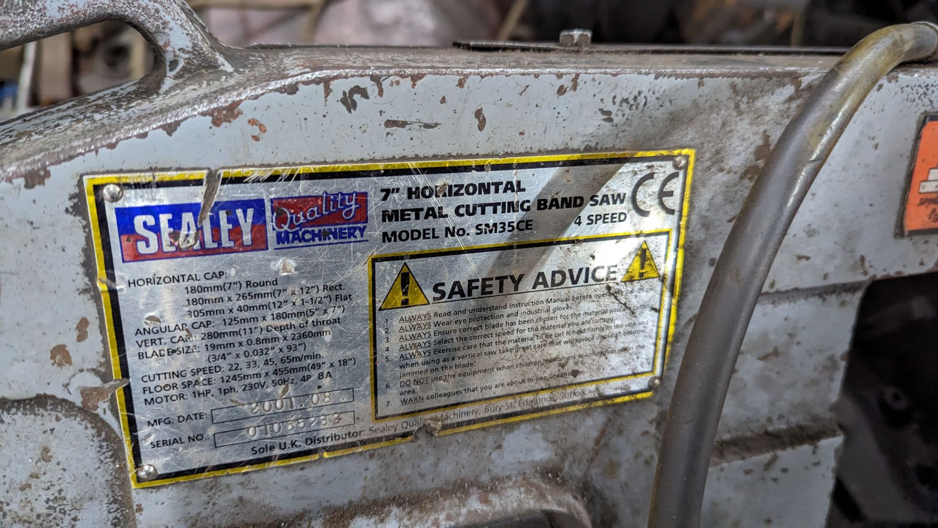 Sealey 7" horizontal mobile metal cutting band saw, model SM35CE Lots 1 ...