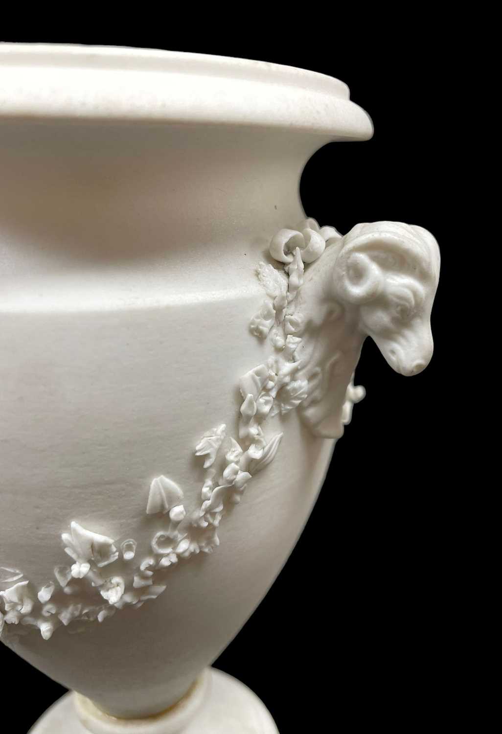 PAIR OF SWANSEA BISCUIT PORCELAIN VASES circa 1817-1820, urn form ...