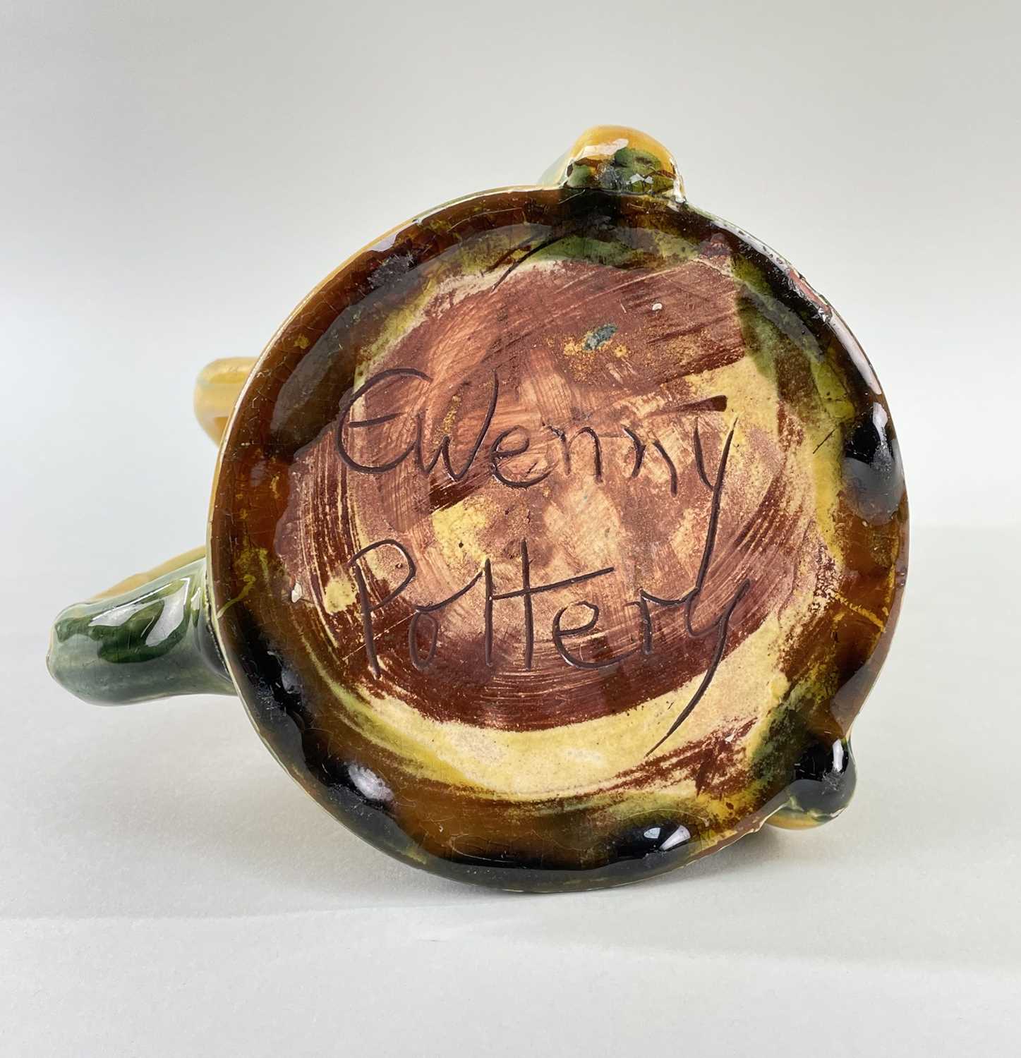 EWENNY SLIPWARE POTTERY ZOOMORPHIC JUG in the form of a pig with ...