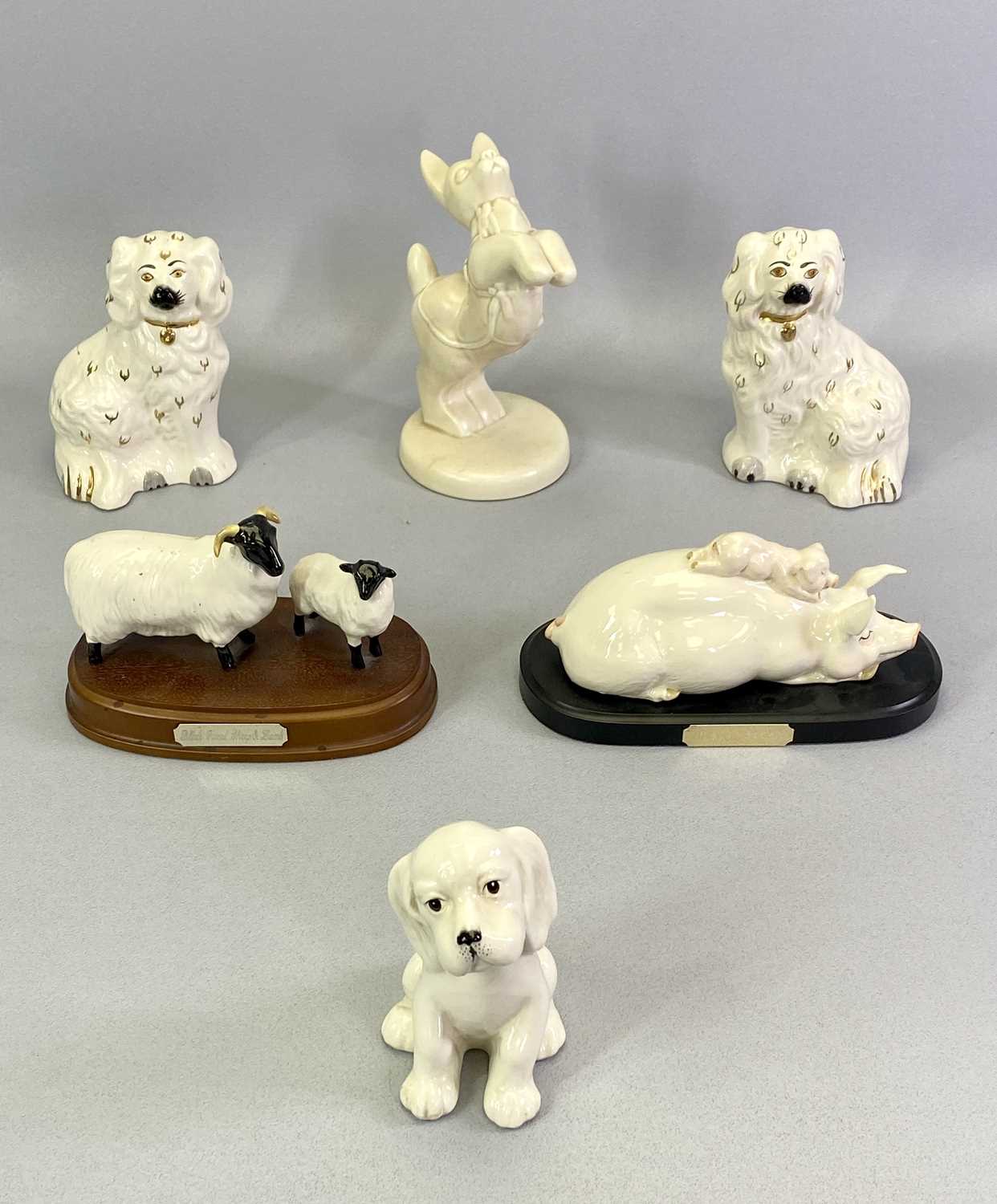 BESWICK GROUP - black faced sheep and lamb on oval plinth, 11.5cms H ...