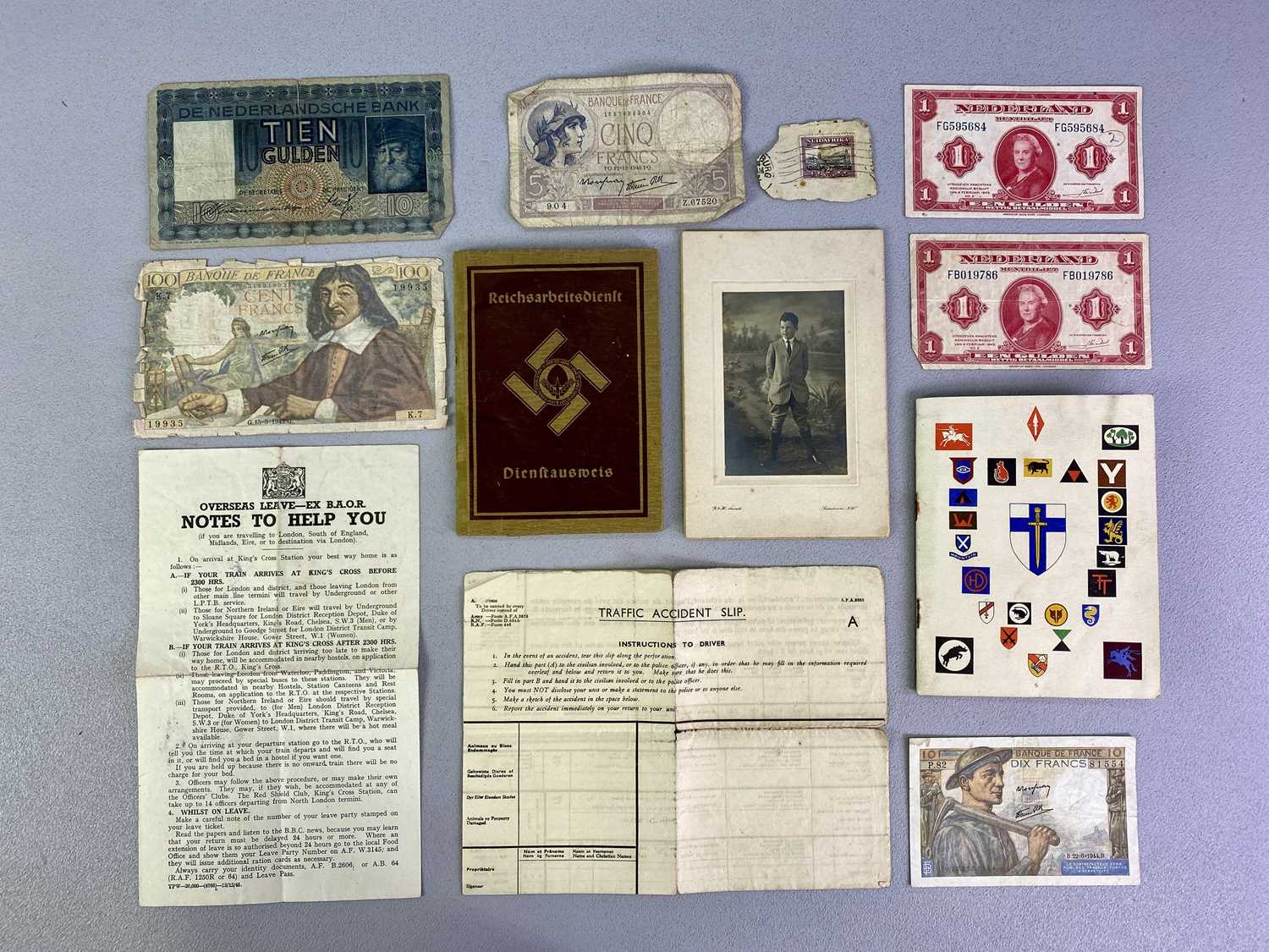 SMALL WW2 EPHEMERA GROUP - lot includes German pass book and paperwork ...