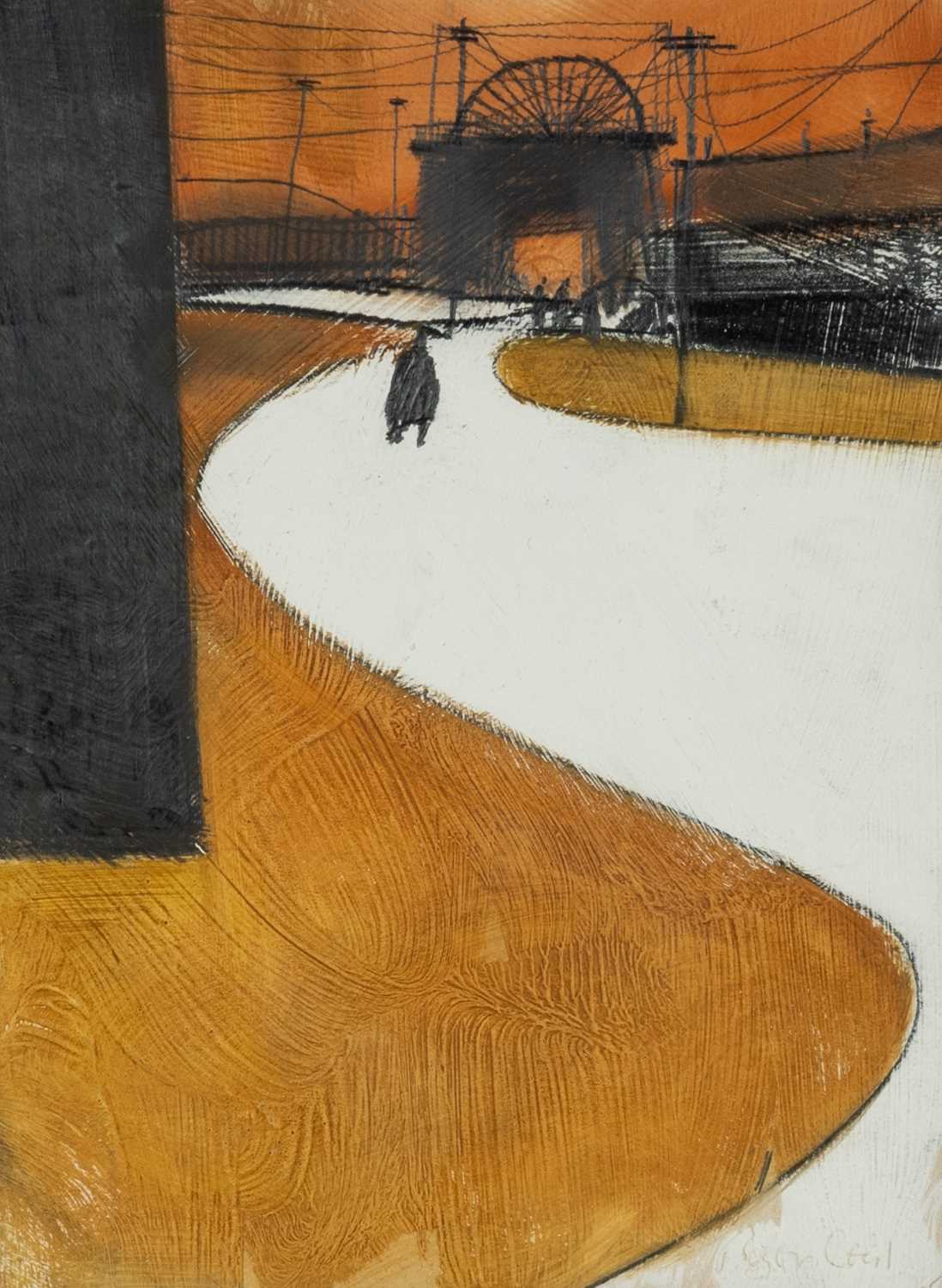 ROGER CECIL mixed media on card - entitled verso, 'Pit Top', signed in ...