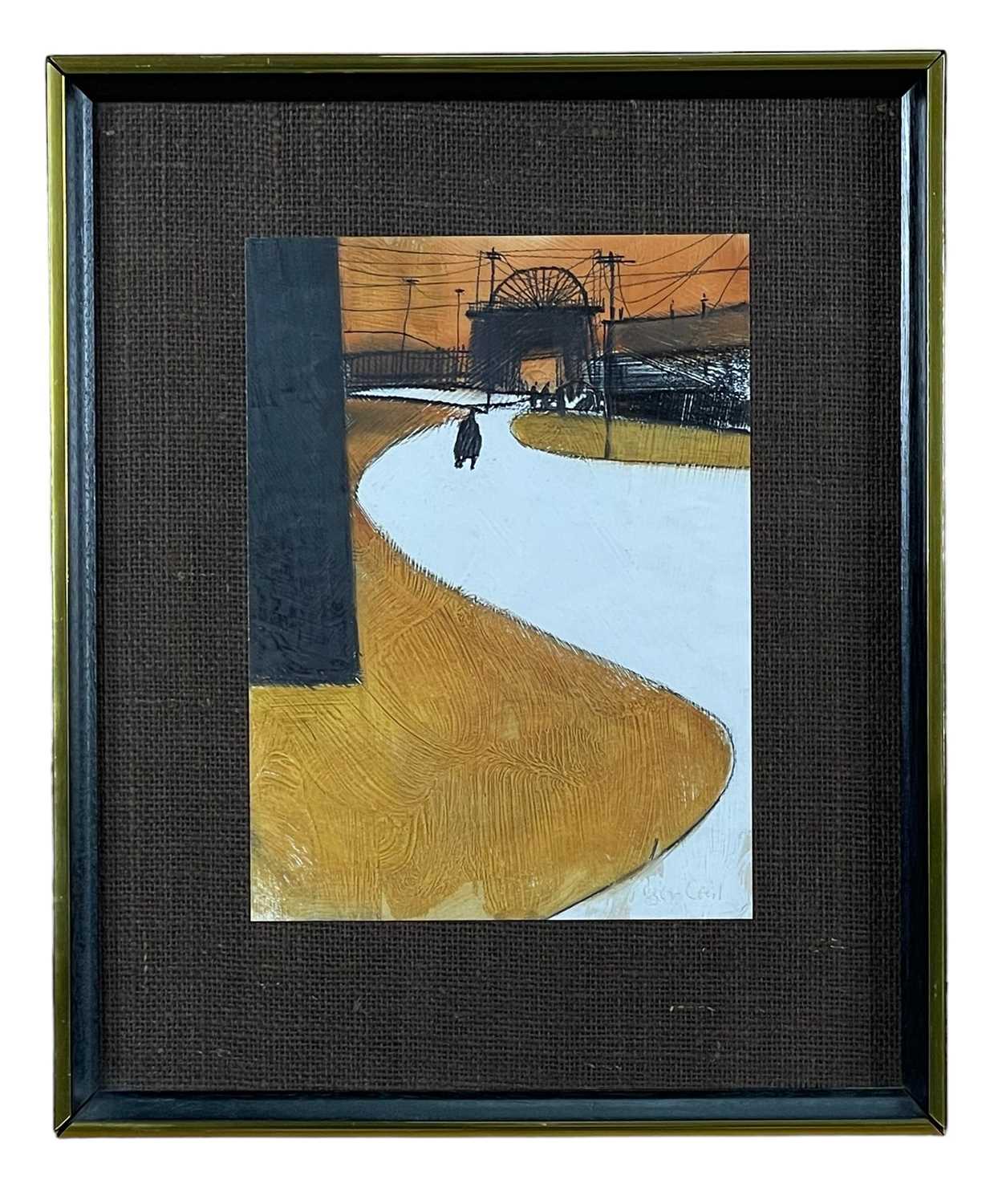 ROGER CECIL mixed media on card - entitled verso, 'Pit Top', signed in ...