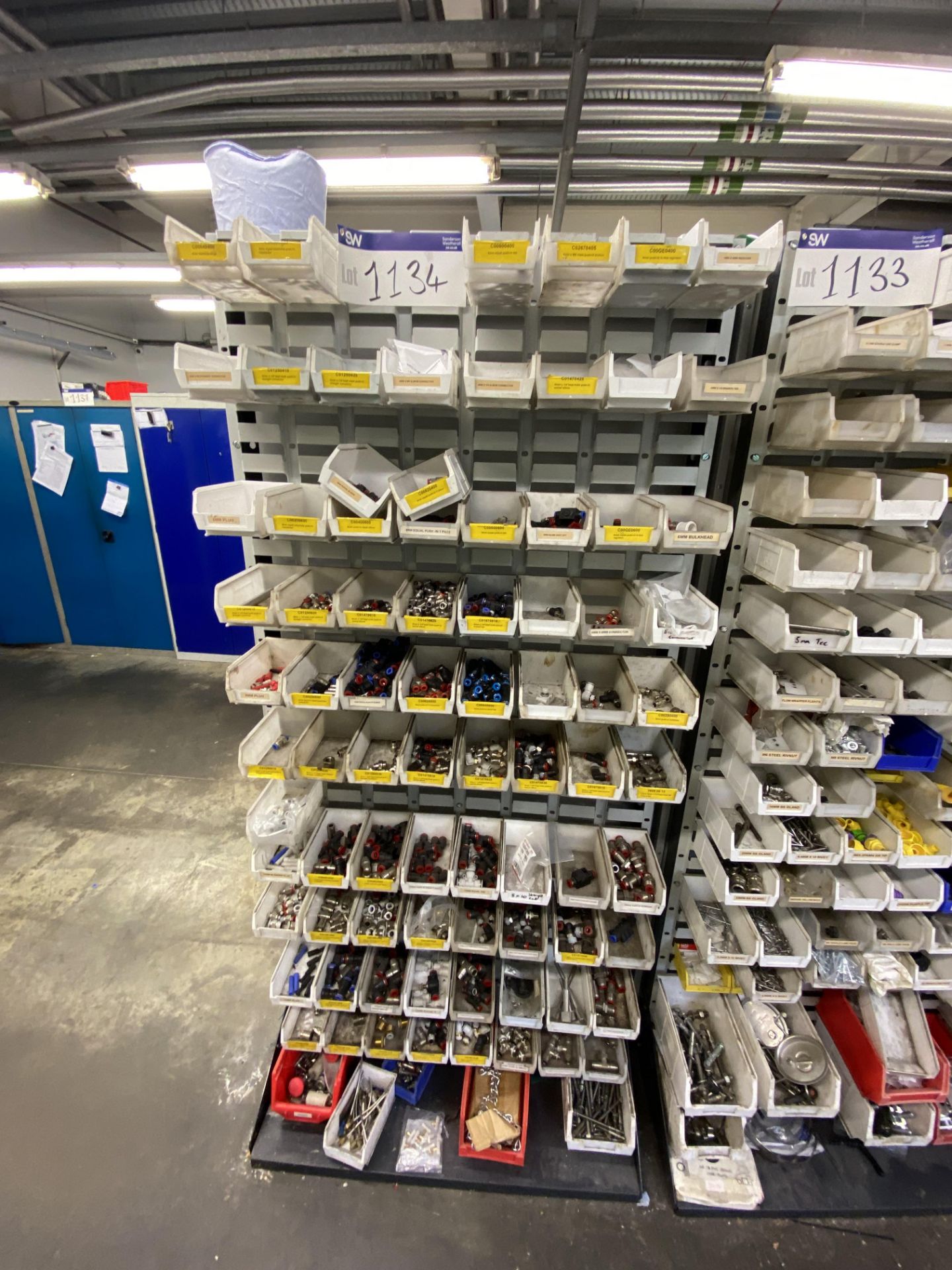 Steel Louvred Wall Rack, with plastic stacking bins and fastening and ...