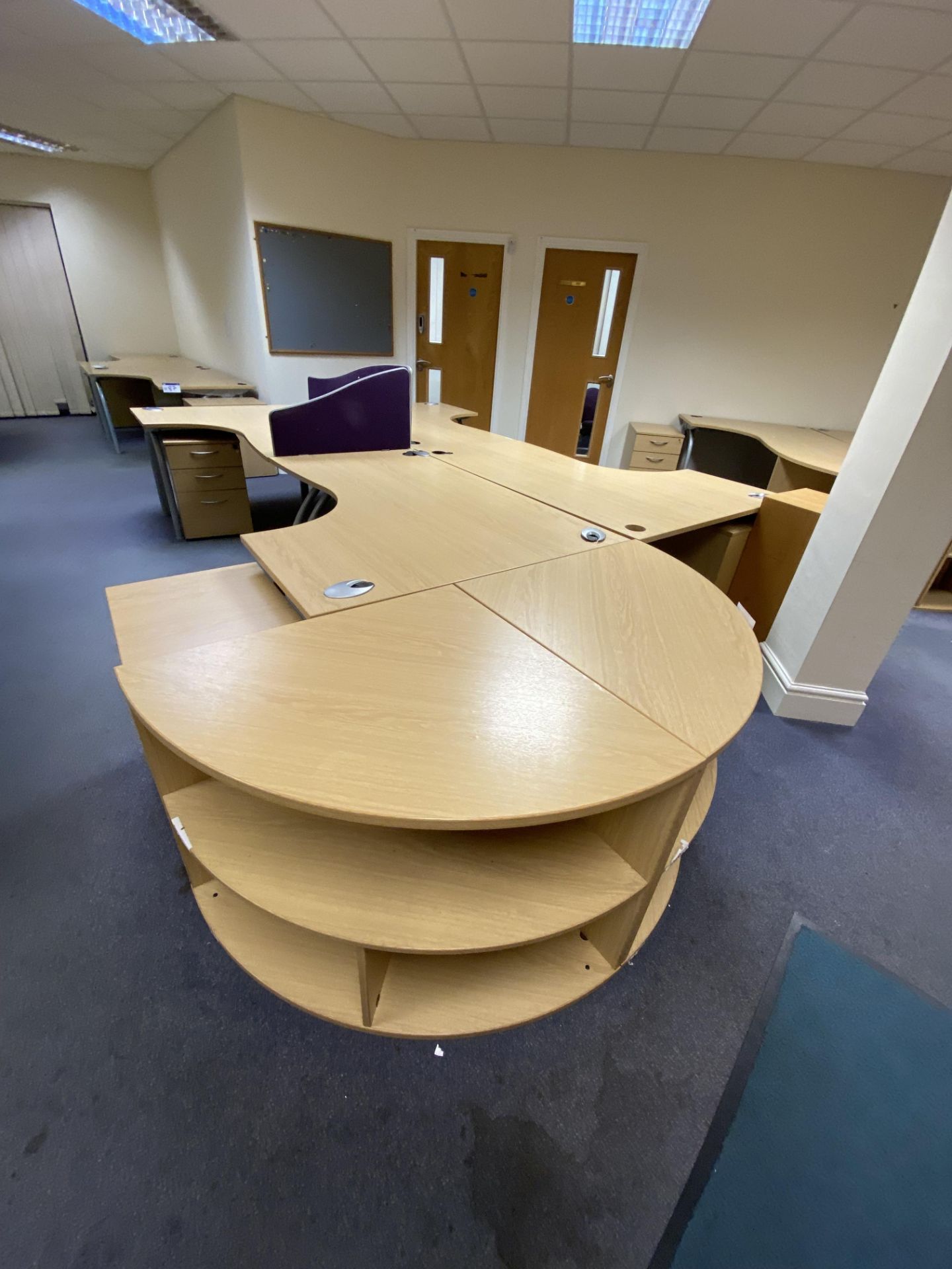 Four Desks, with two semi-rotary end bookcases, four multi-drawer ...