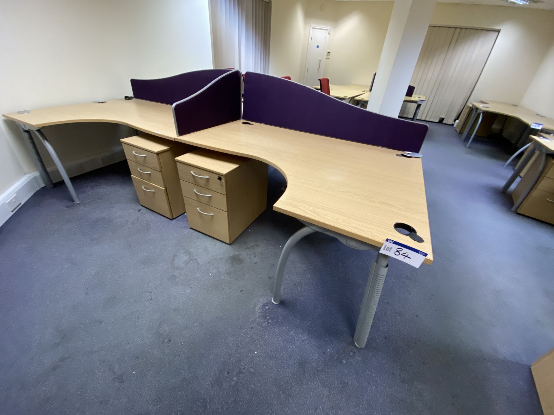 Four Desks, with four multi-drawer pedestals and acoustic screensPlease ...