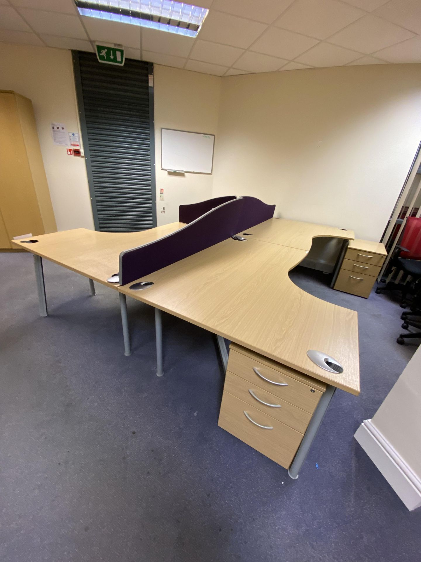 Four Desks, with four multi-drawer pedestals and acoustic screensPlease ...