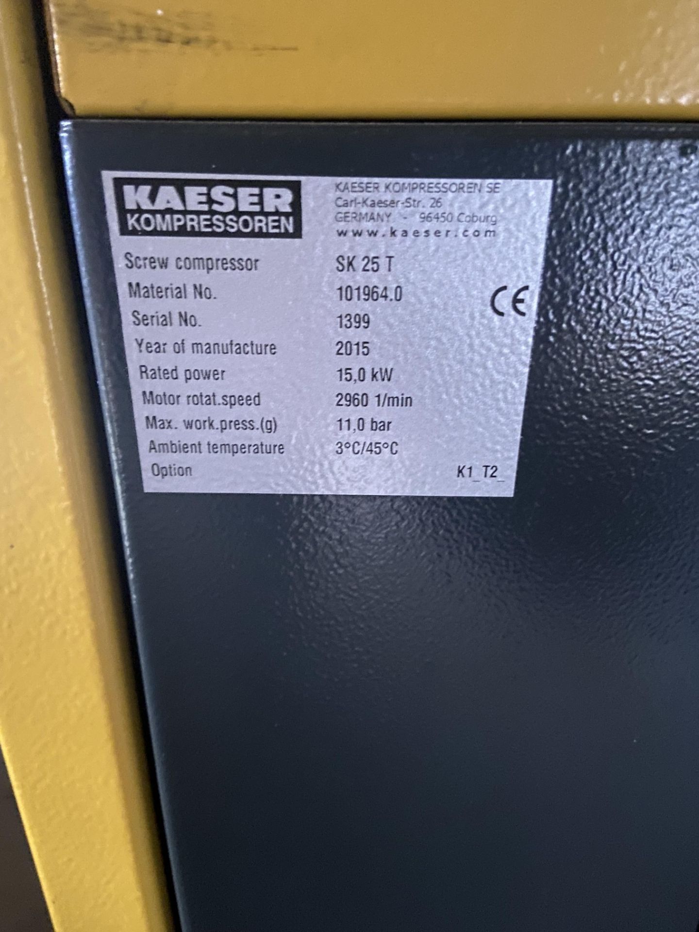 Kaeser SK 25 T HPC Sigma Package Screw Compressor, serial no. 1399 ...
