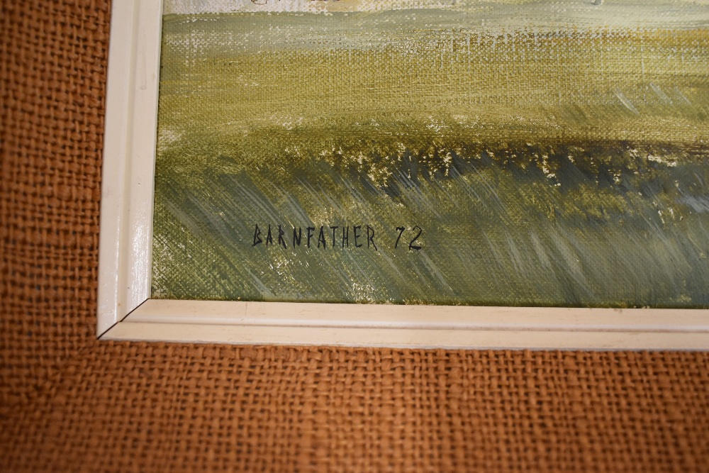 Michael D Barnfather, (20th century), an oil painting, winter farmstead ...