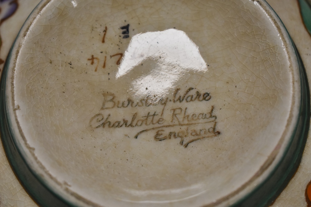 A Bursley ware footed bowl, Charlotte Rhead mark having typical tube ...