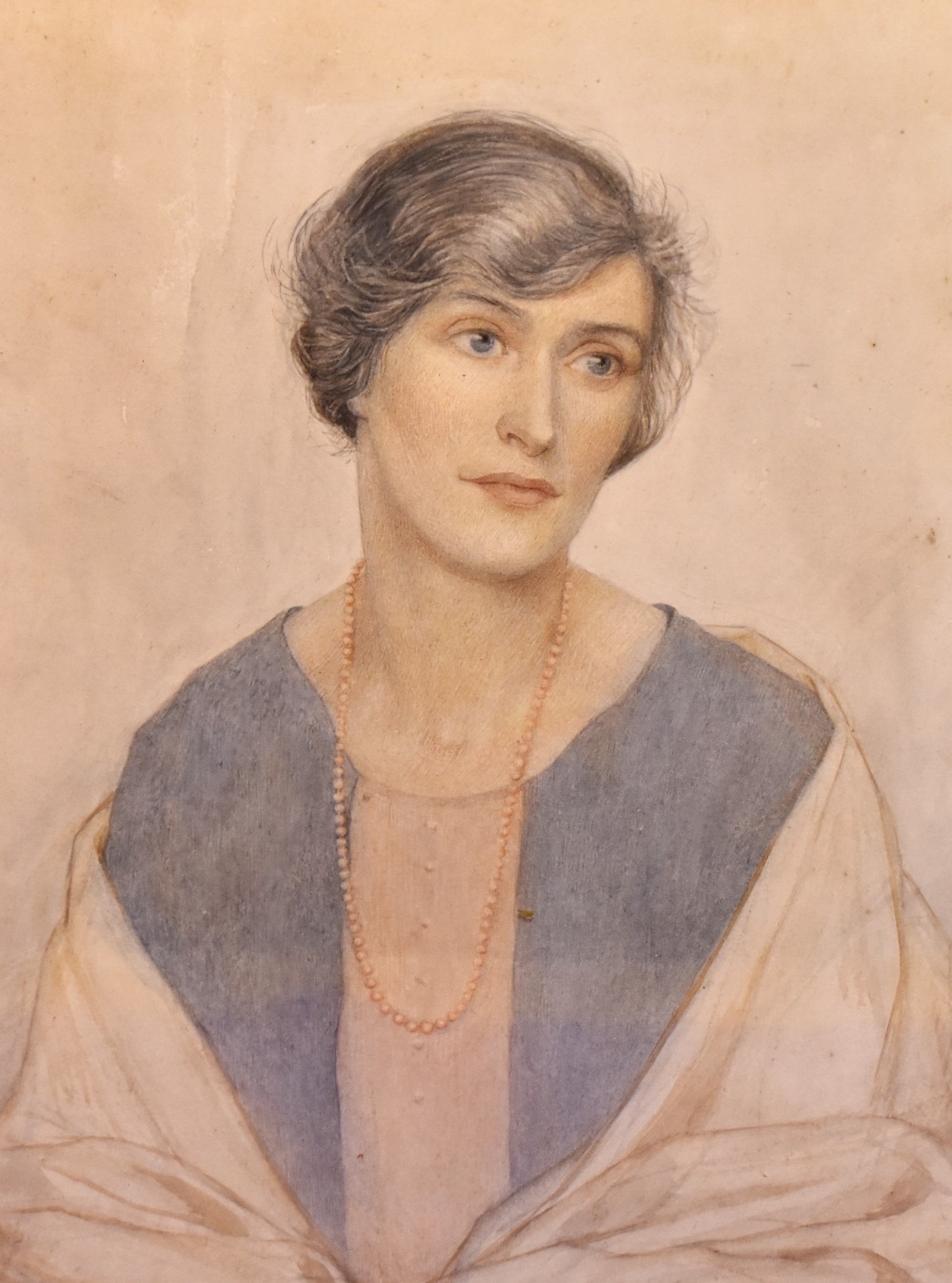 Joan Russell (20th Century), watercolour, A half portrait of a lady ...
