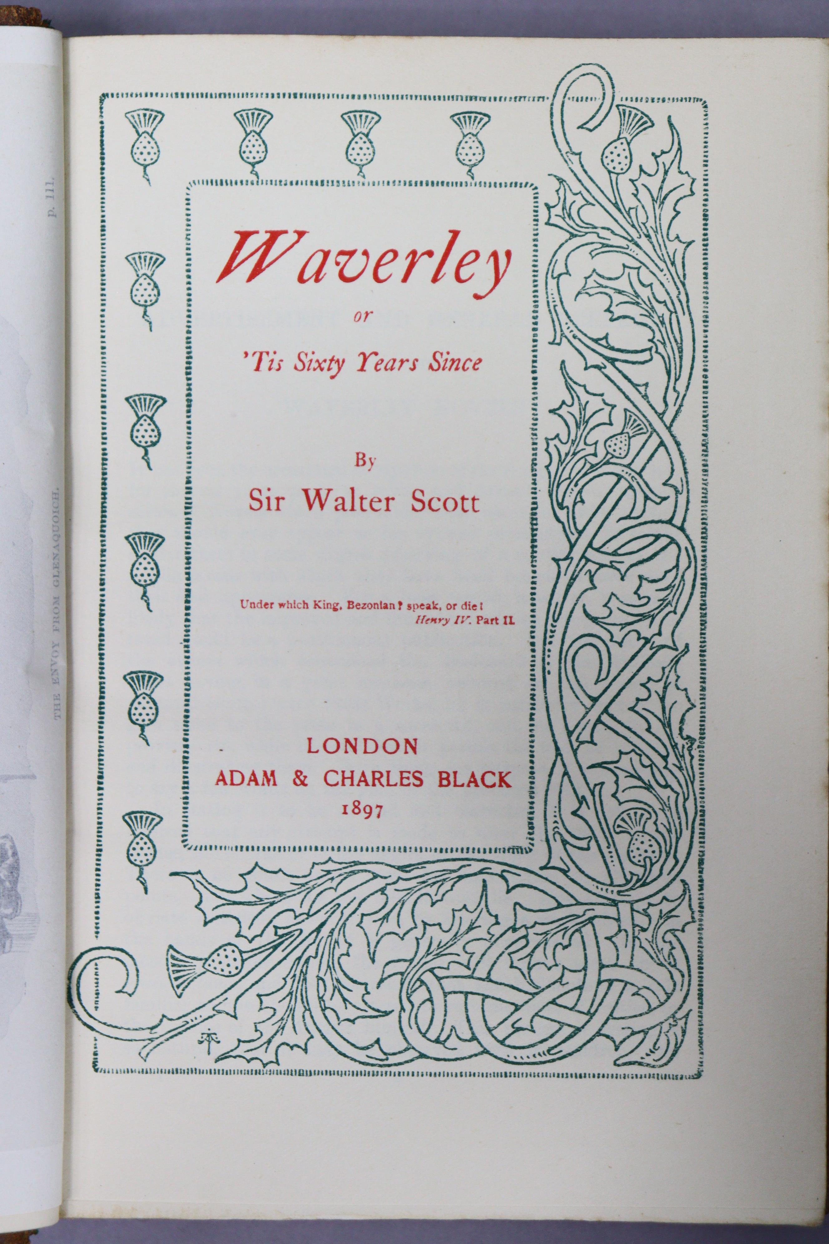A set of 25 leather-bound volumes “Waverly Novels” by Sir Walter Scott ...
