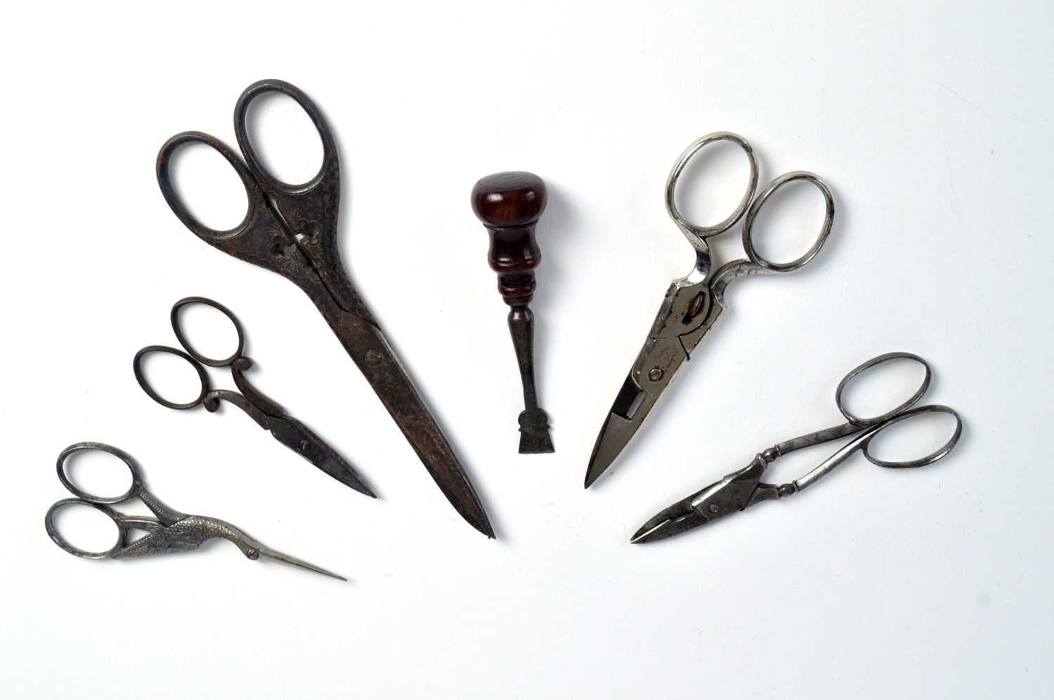 18th Century and later buttonhole cutters and scissors, including a ...