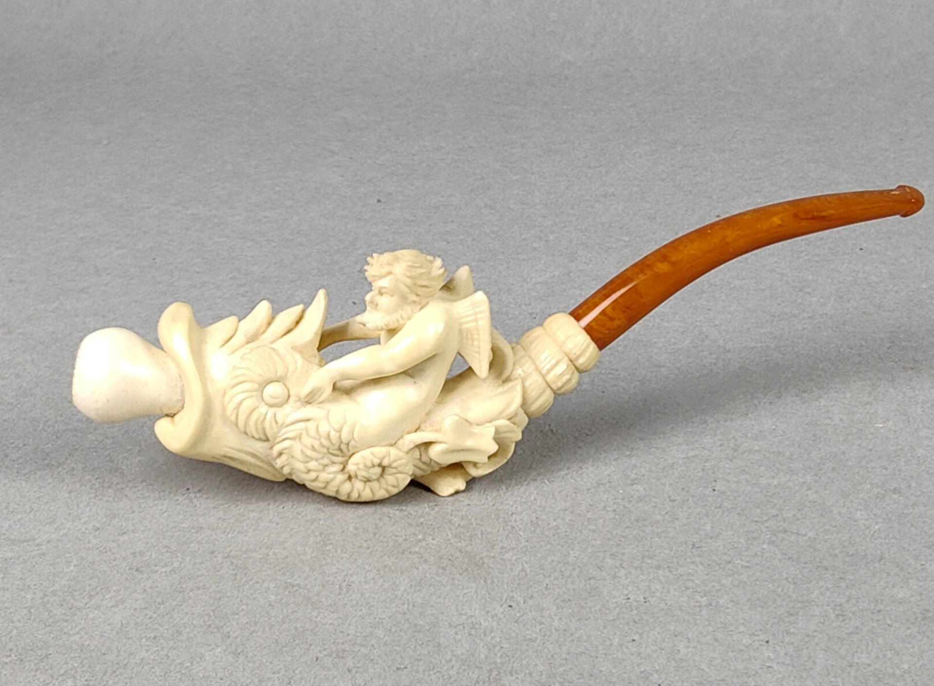 Meerschaum Pfeife im Etui geschwungene mehrfach gegliederte Form mit ...