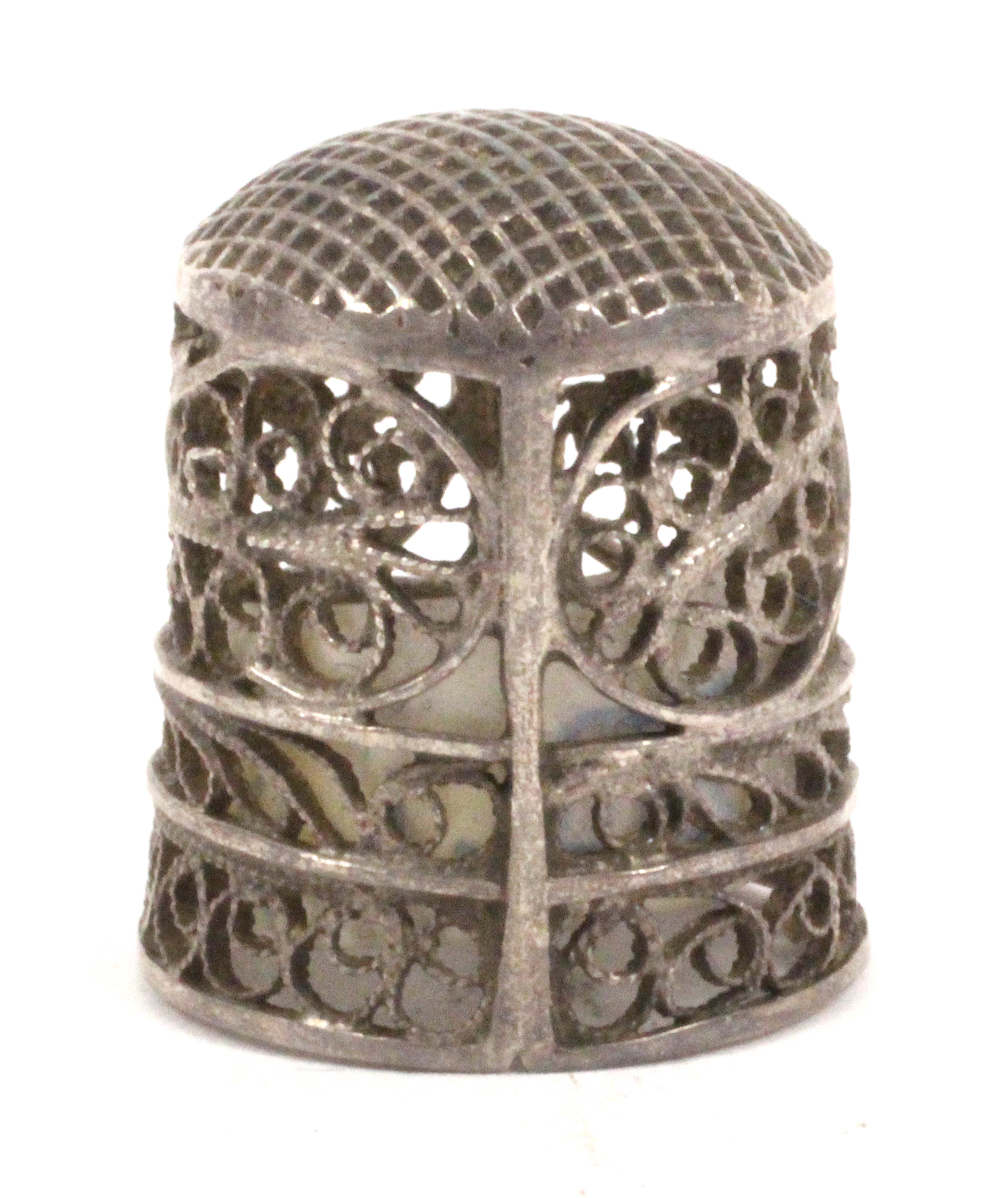 A late 18th Century English silver filigree thimble, twin vertical ...