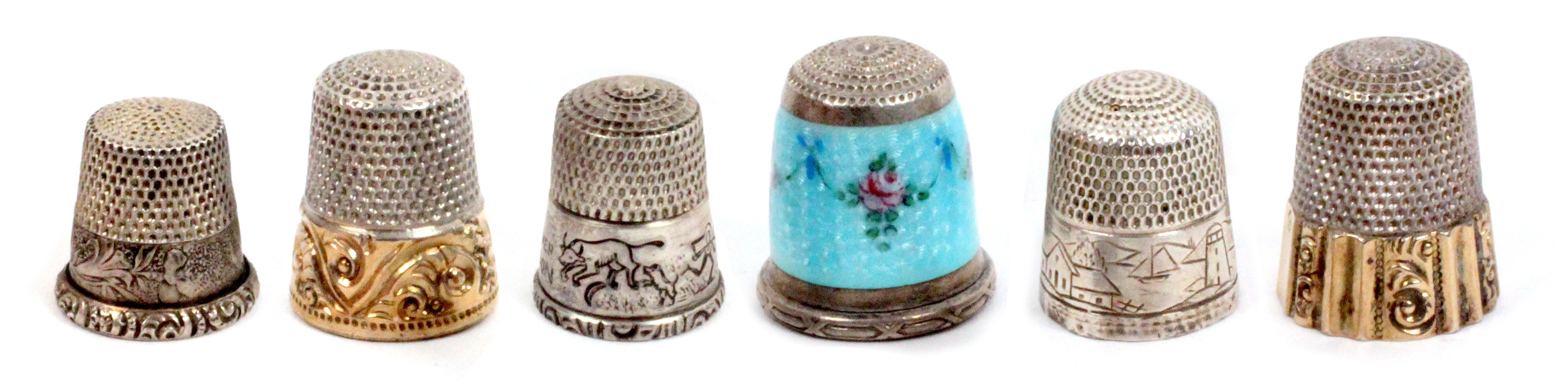 Six American 'Sterling' and similar thimbles, including an example in ...