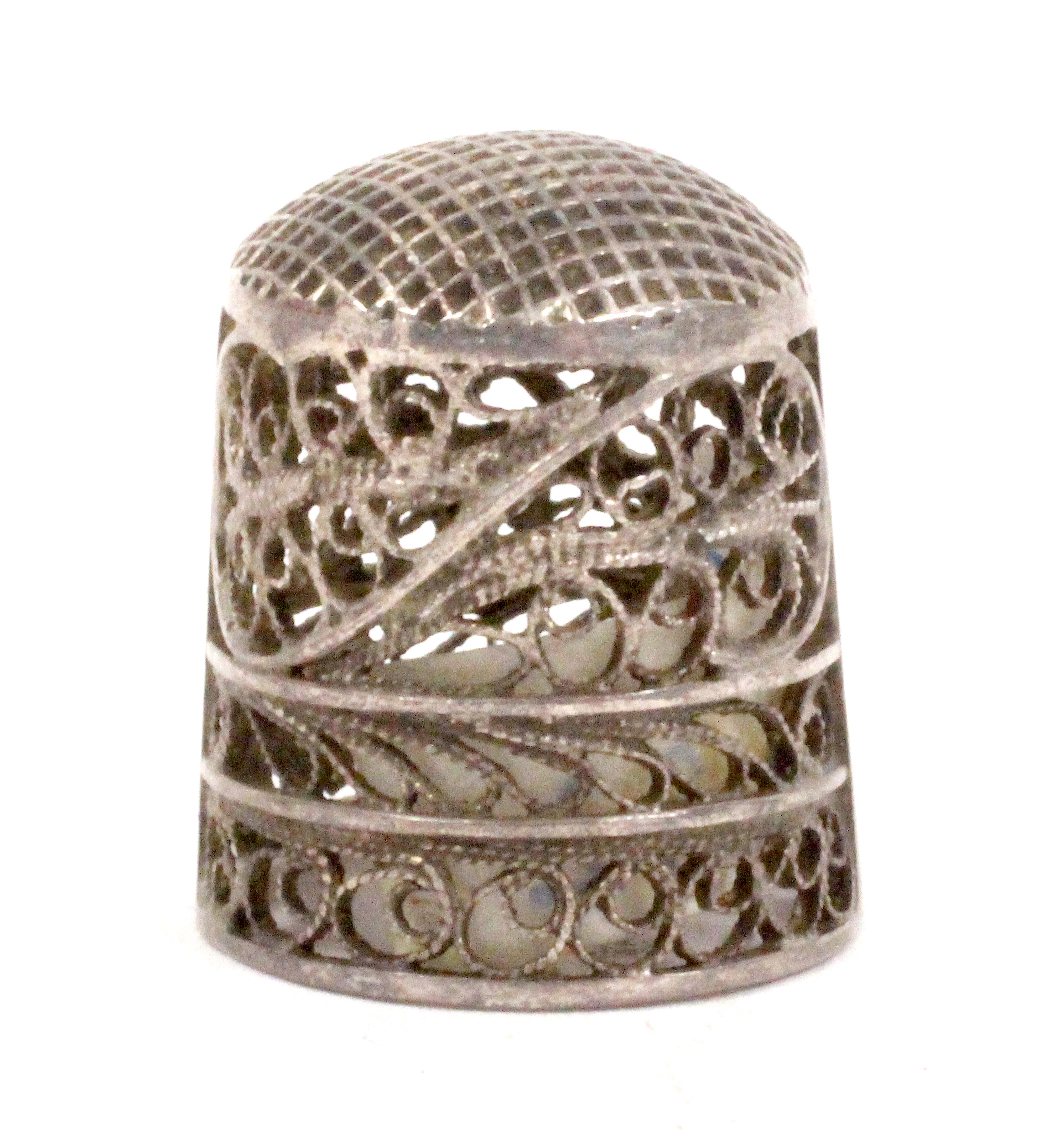A late 18th Century English silver filigree thimble, twin vertical ...