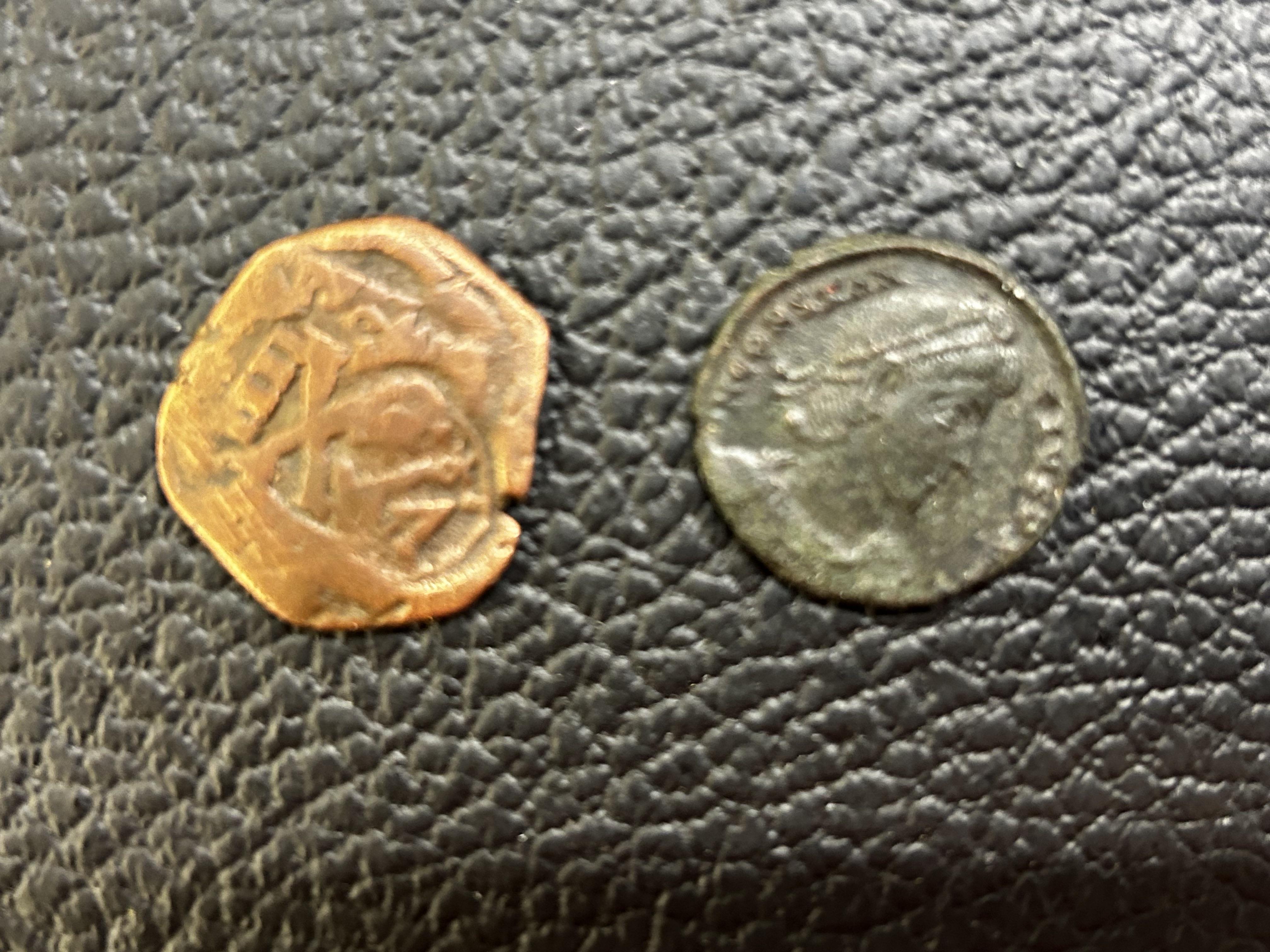 1550-1700 Spanish copper pirate cob together with 348AD Constantius II ...