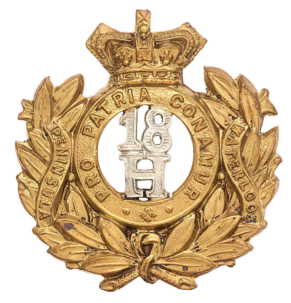 18th Hussars Victorian cap badge circa 1896-1901. Fine die-stamped ...