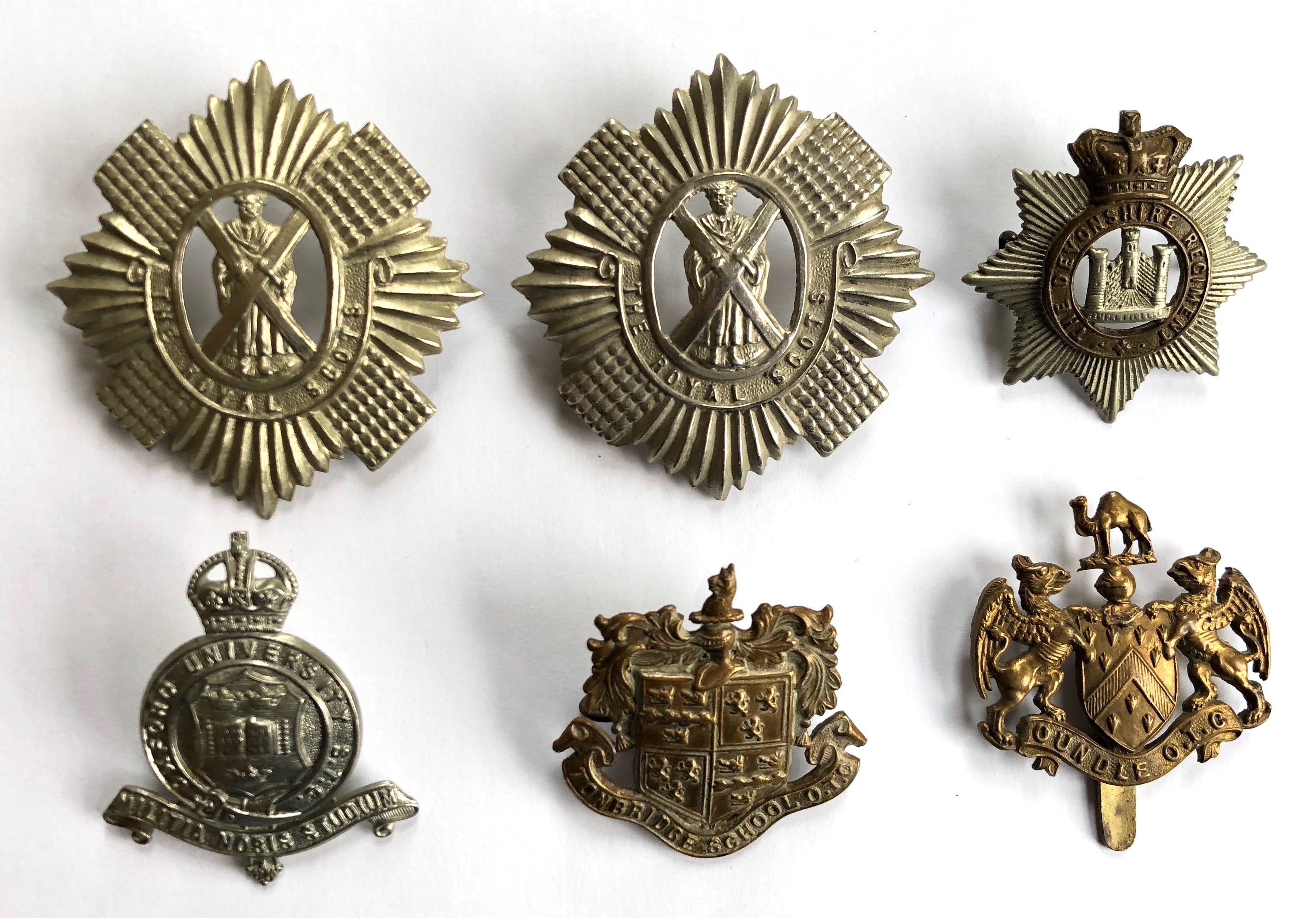 6 Victorian / Edwardian and OTC head-dress badges. 2 x Royal Scots ...