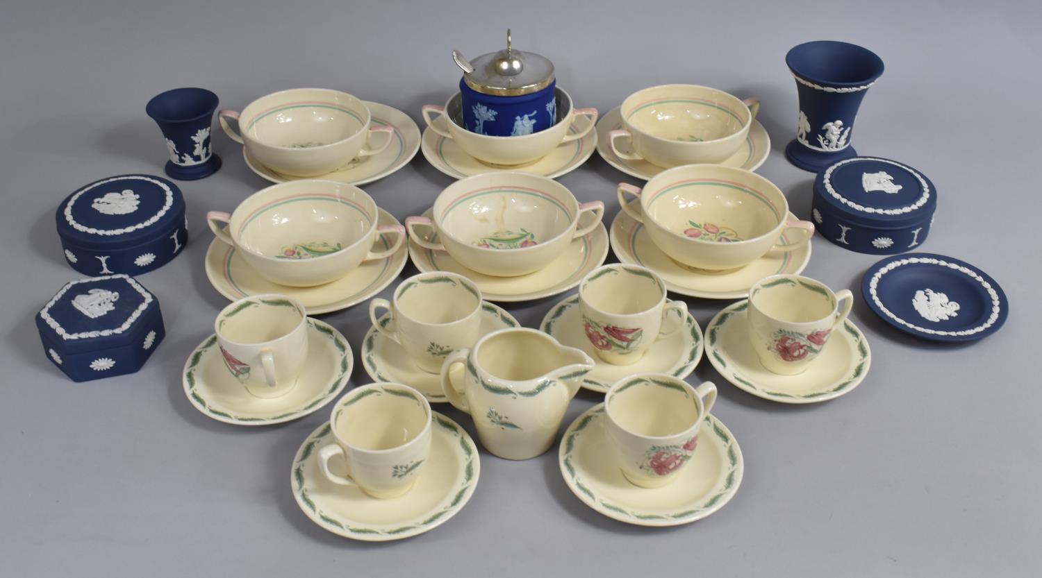 A Susie Cooper Production Crown Works Burslem Soup Set for Six together ...
