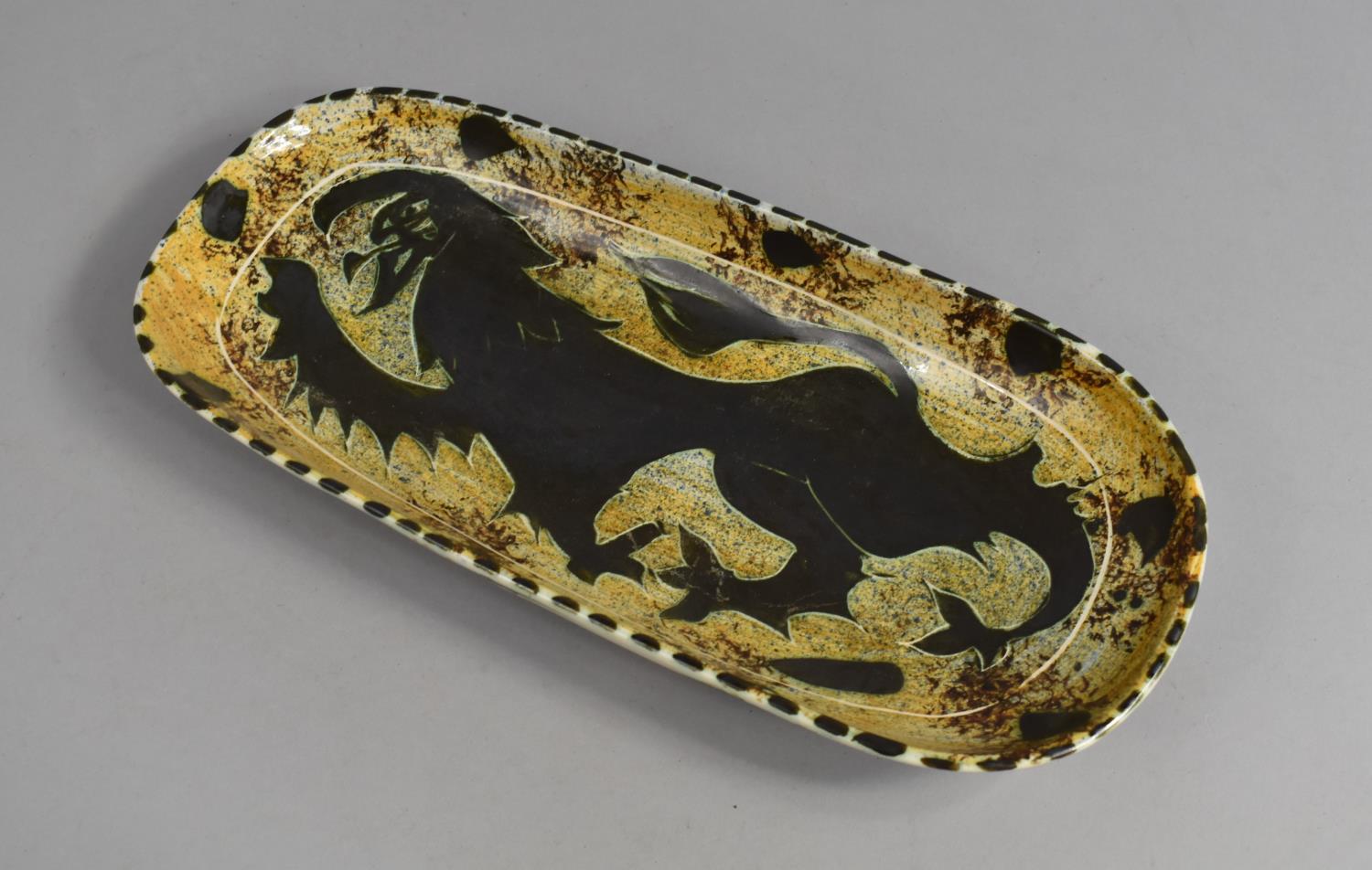 A Newlyn Celtic Pottery Oval Shallow Bowl Decorated with Lion Rampant ...
