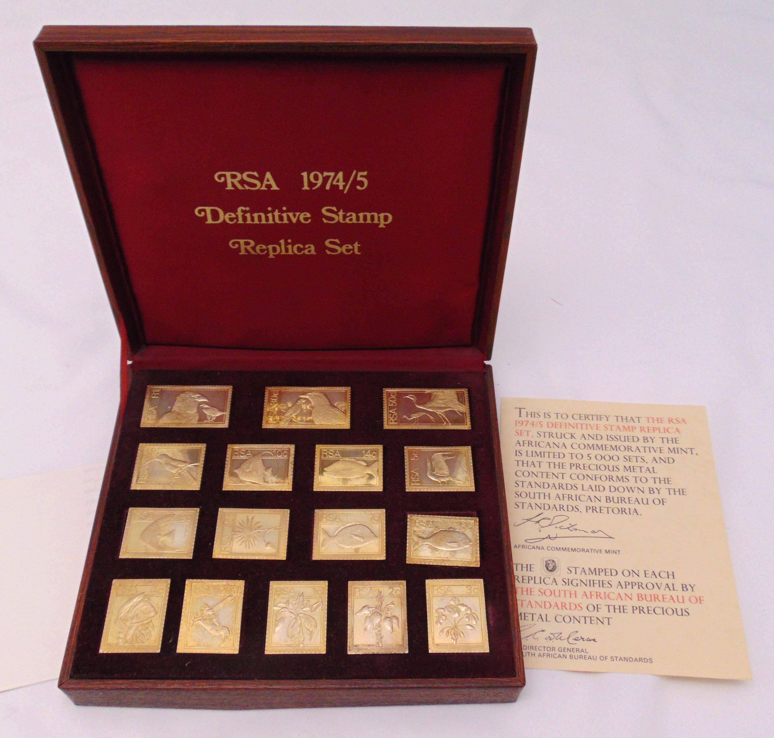 A cased limited edition RSA silver gilt definitive stamp replica set ...
