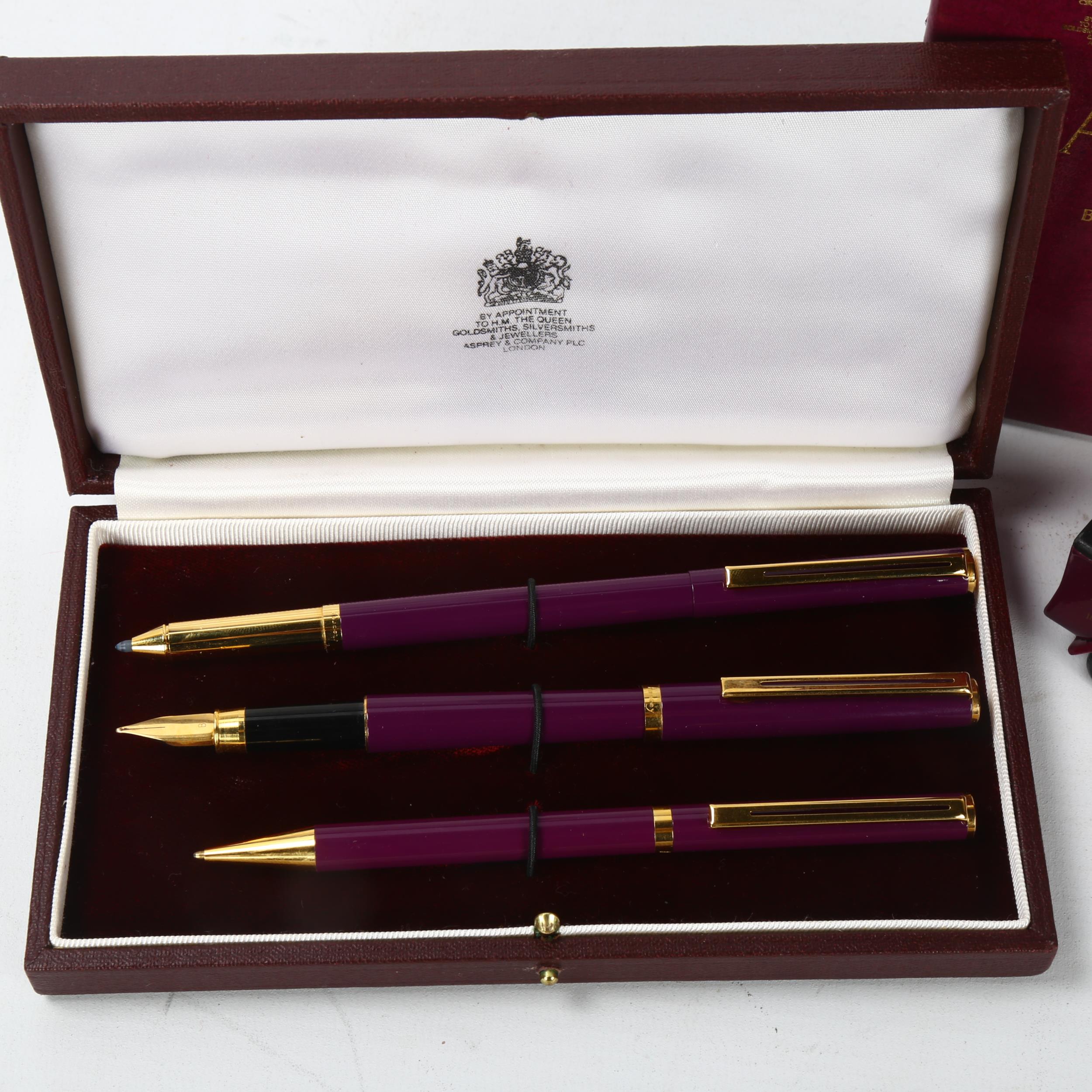 An Asprey, London trio pen set, fountain pen, rollerball and ballpoint ...