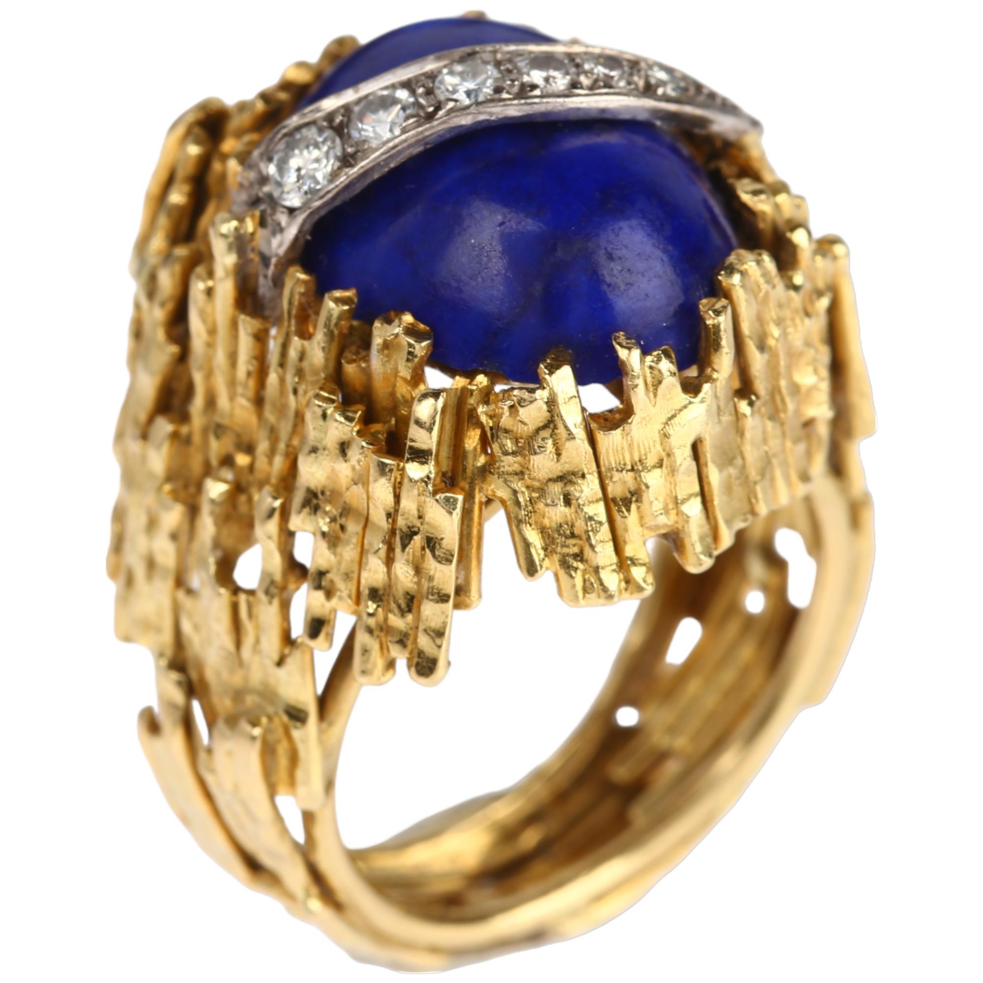 ALAN MARTIN GARD - a modernist 18ct gold lapis lazuli and diamond ring ...